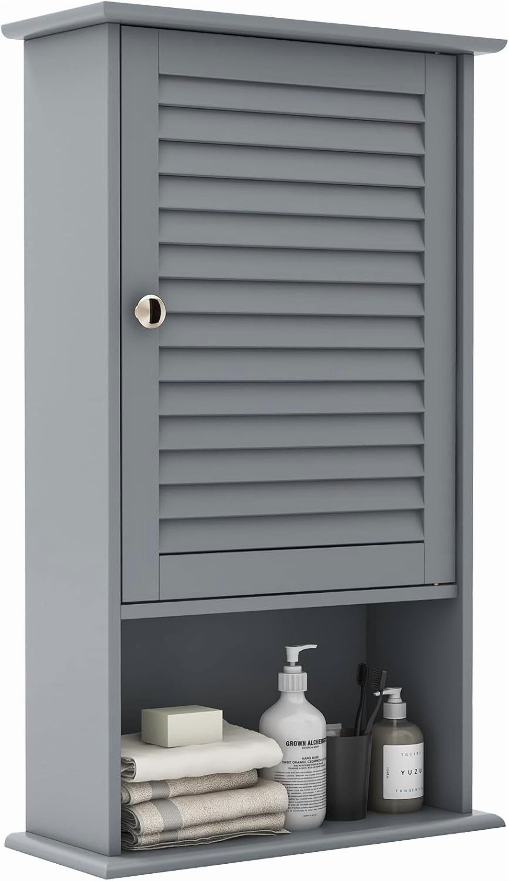 WATERJOY Wall Bathroom Storage Cabinet with Shutter Doors and Shelves ...