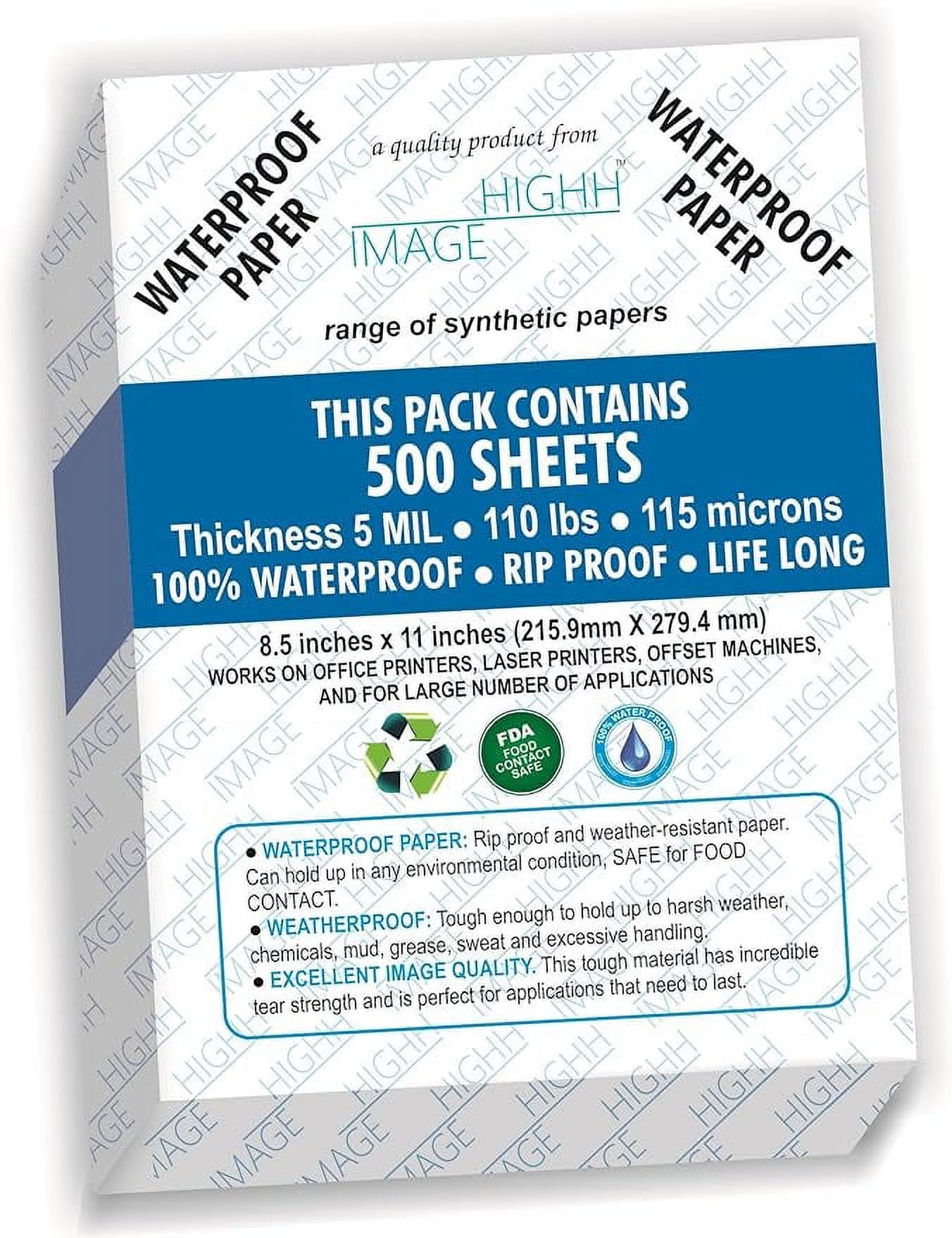 HIGHH IMAGE Waterproof Synthetic Paper, High Thick Matte, 500 Sheets, 5 ...
