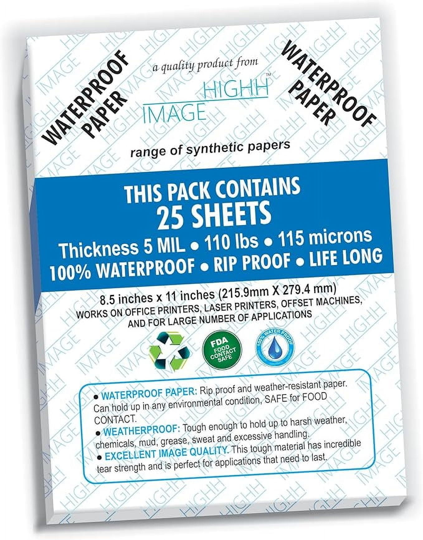 WATERPROOF PAPER | THICKNESS 5 MIL 110 LB, 25 SHEETS SYNTHETIC PAPER ...
