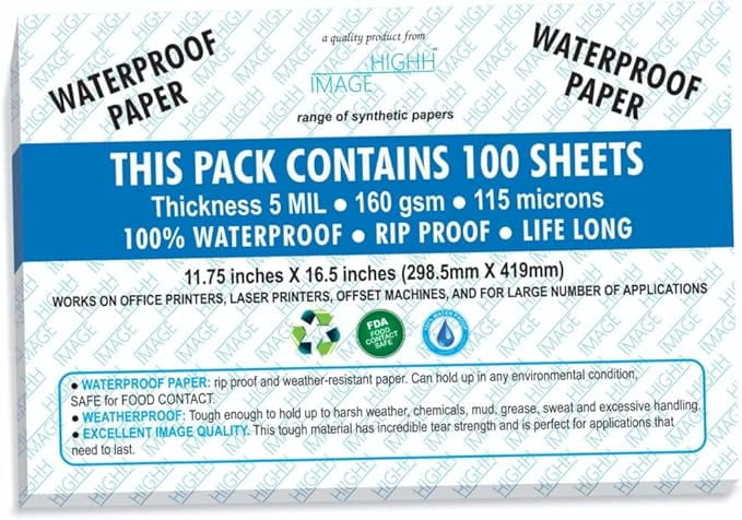 WATERPROOF PAPERS | SYNTHETIC PAPER, 100 SHEETS, 110 LB THICK 11X17" 5 ...