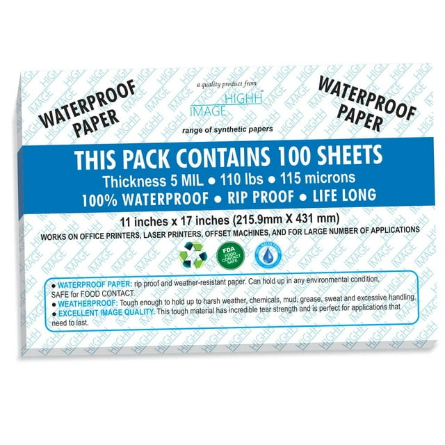 Free Shipping! WATERPROOF PAPERS | SYNTHETIC PAPER, 100 SHEETS, 110 LB ...