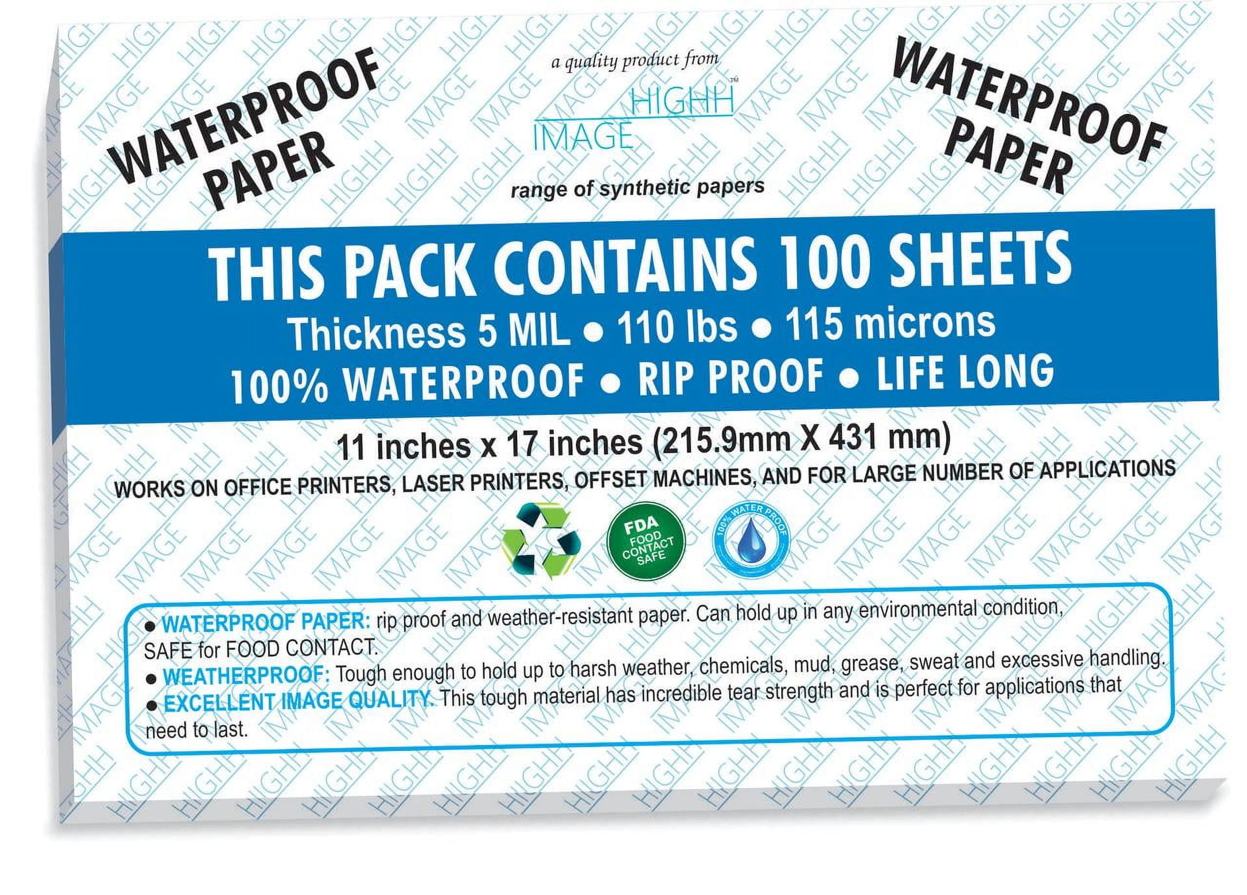 WATERPROOF PAPERS | SYNTHETIC PAPER, 100 SHEETS, 110 LB THICK 11X17" 5 ...