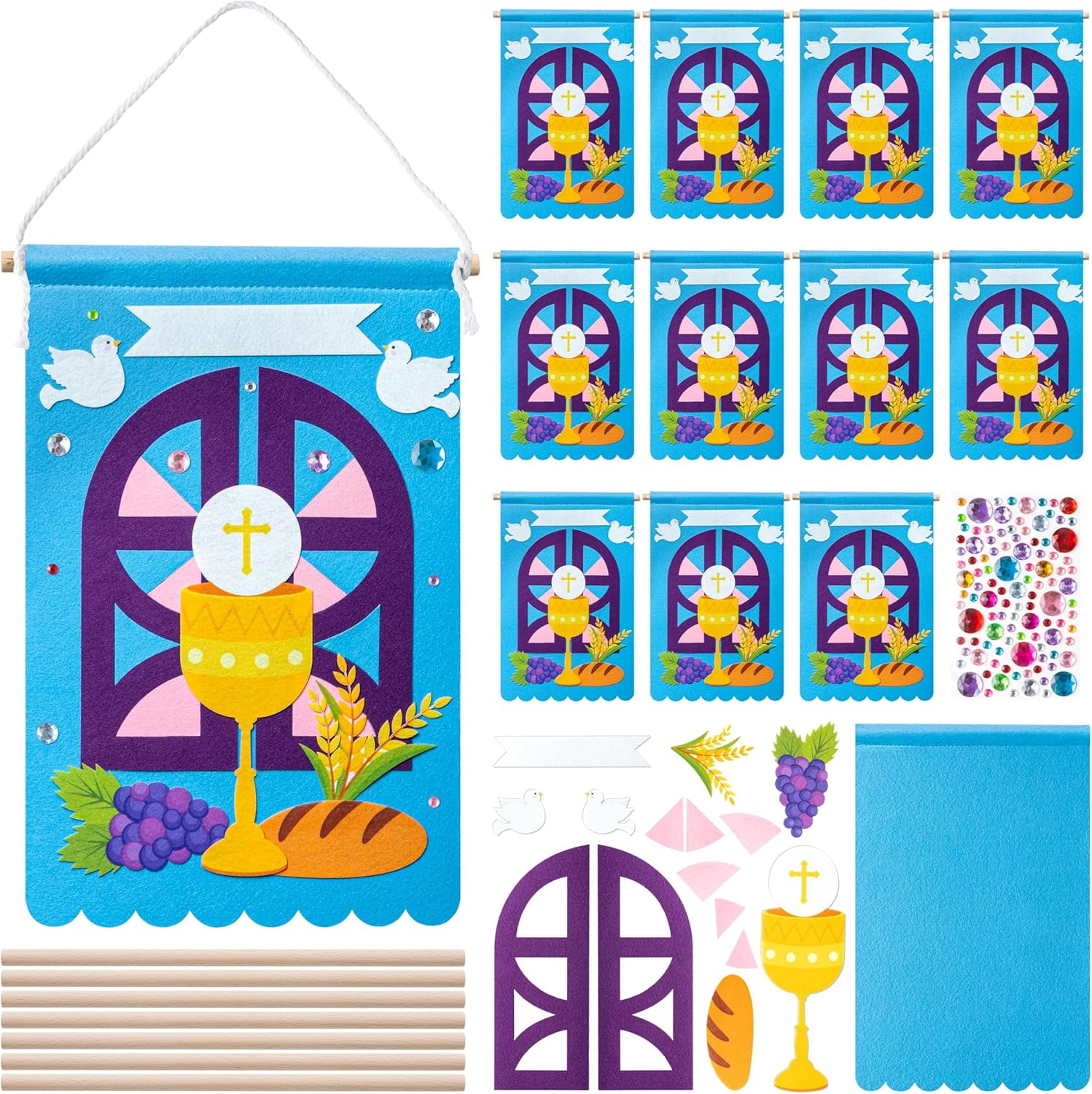 WATINC First Communion Banner Kit - 12 Set Holy 1st Communion Felt ...