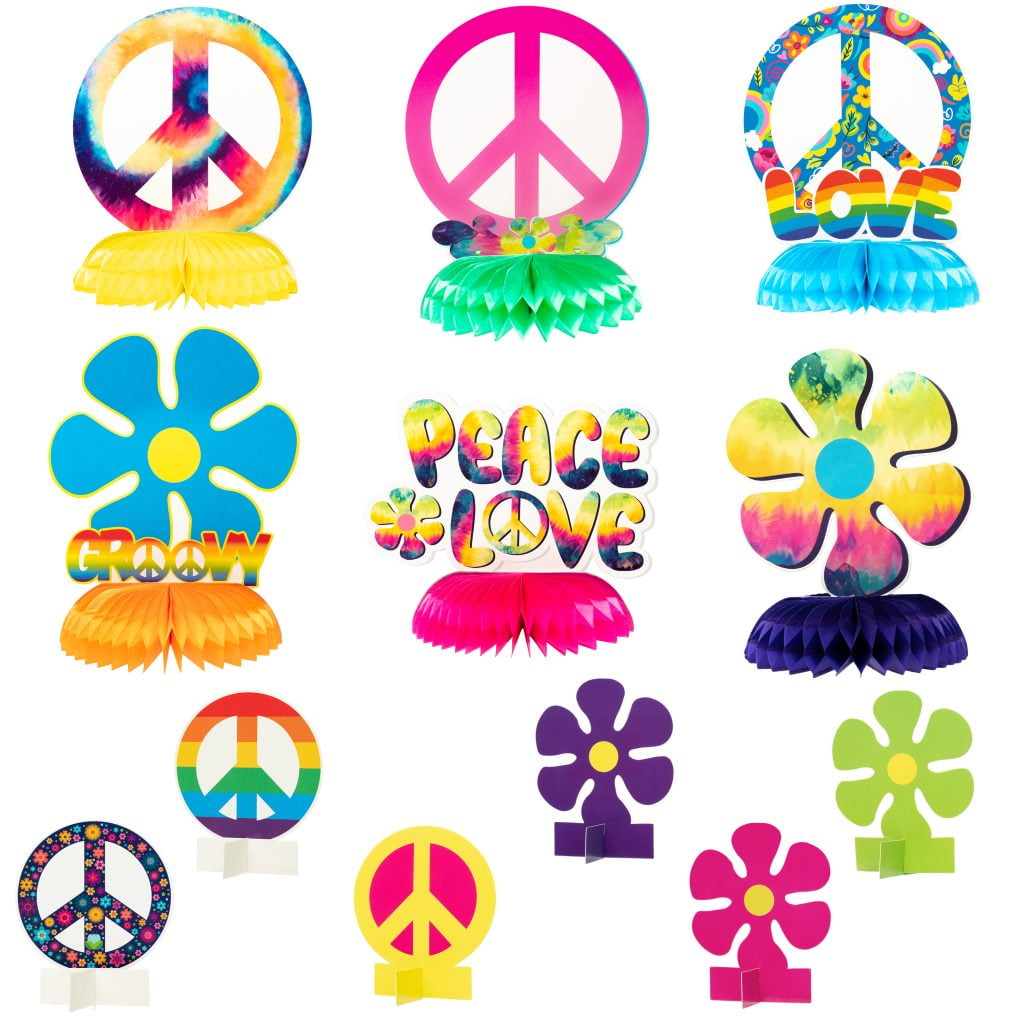 WATINC Hippie Honeycomb Centerpieces Tie Dye Party Table Topper 12pcs ...