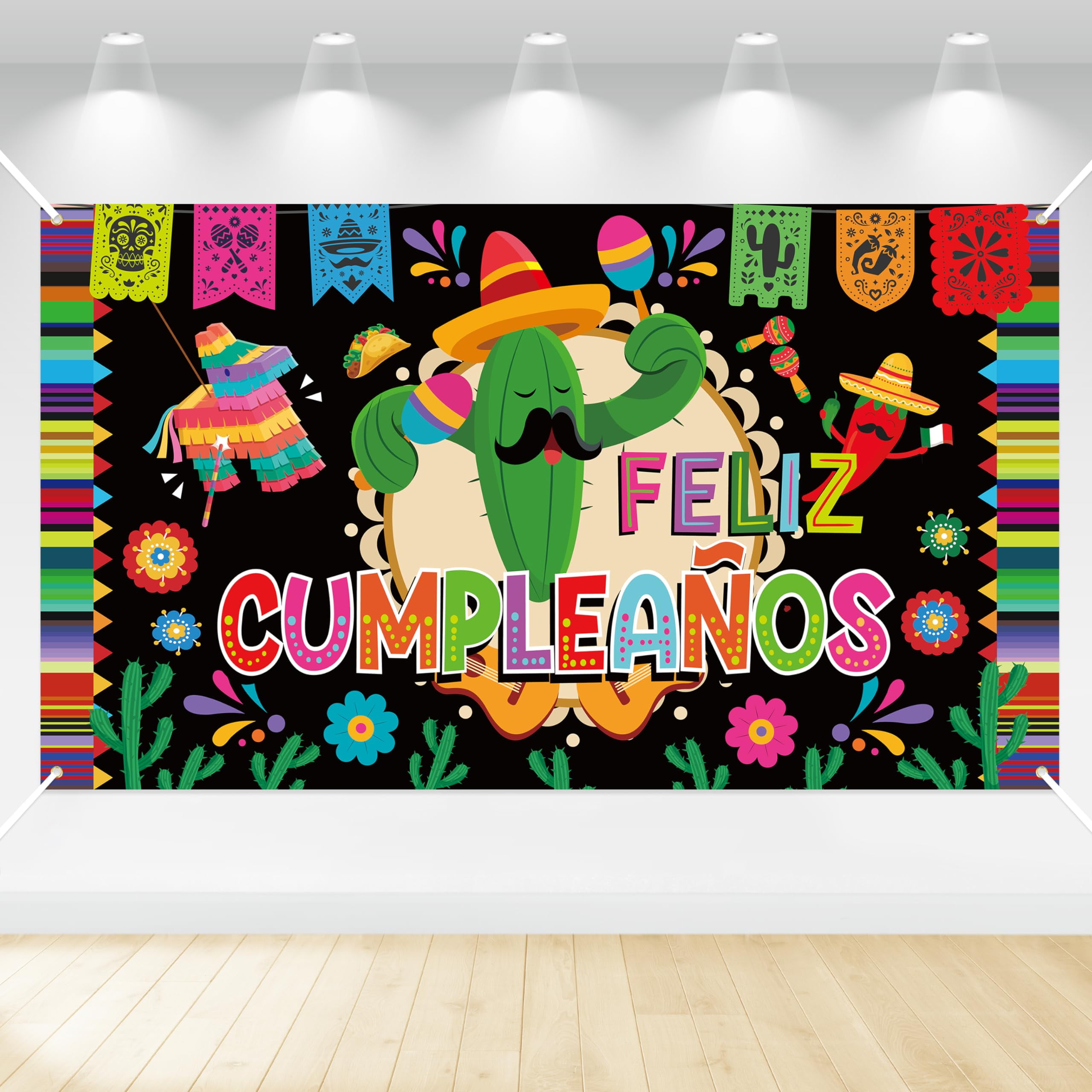 WATINC Mexican Feliz Cumpleaños Backdrop Banner - MHD1Mexican Fiesta ...