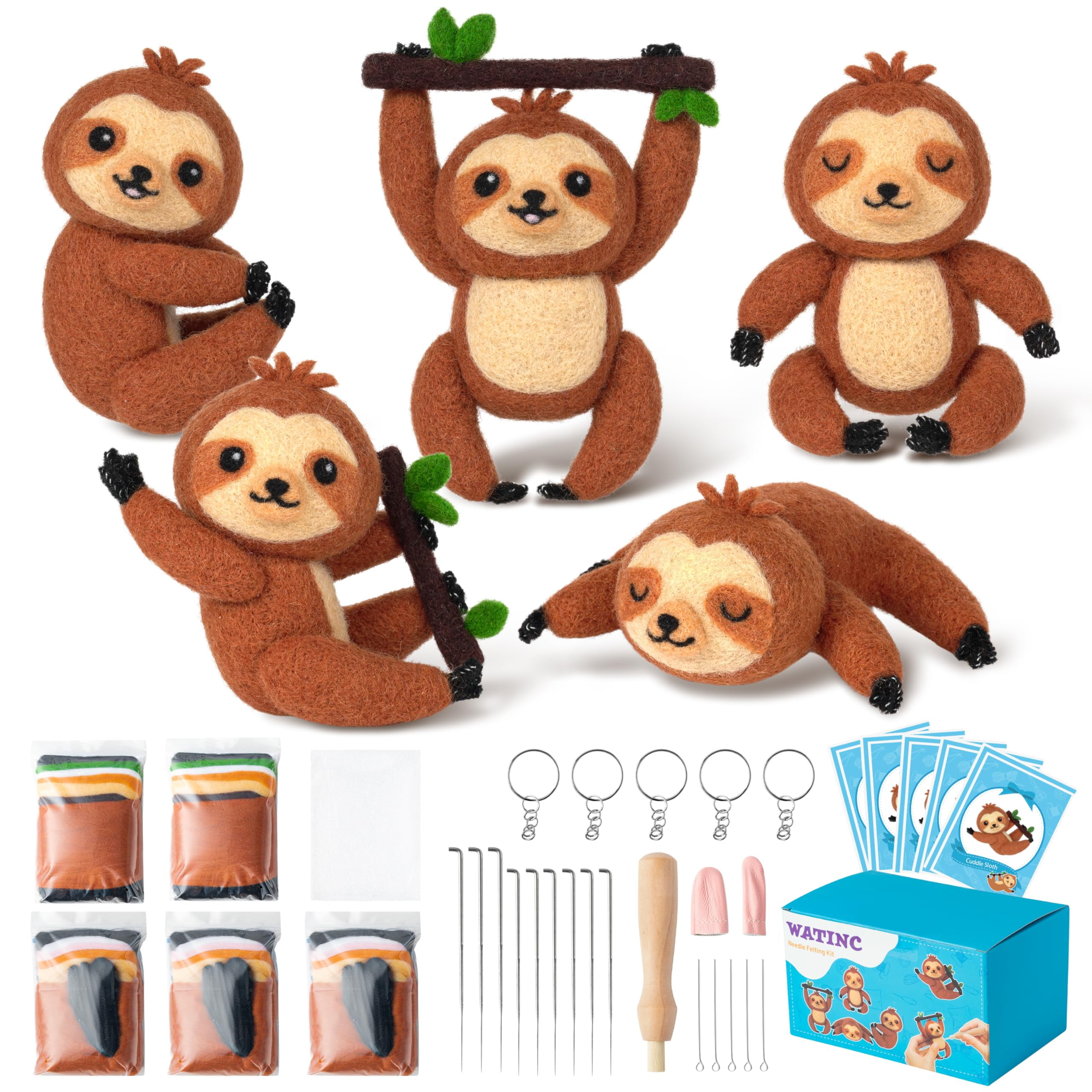 WATINC Sloth NeedleTRDN Felting Kit - Set of 5 Cute Doll Wool Felt ...