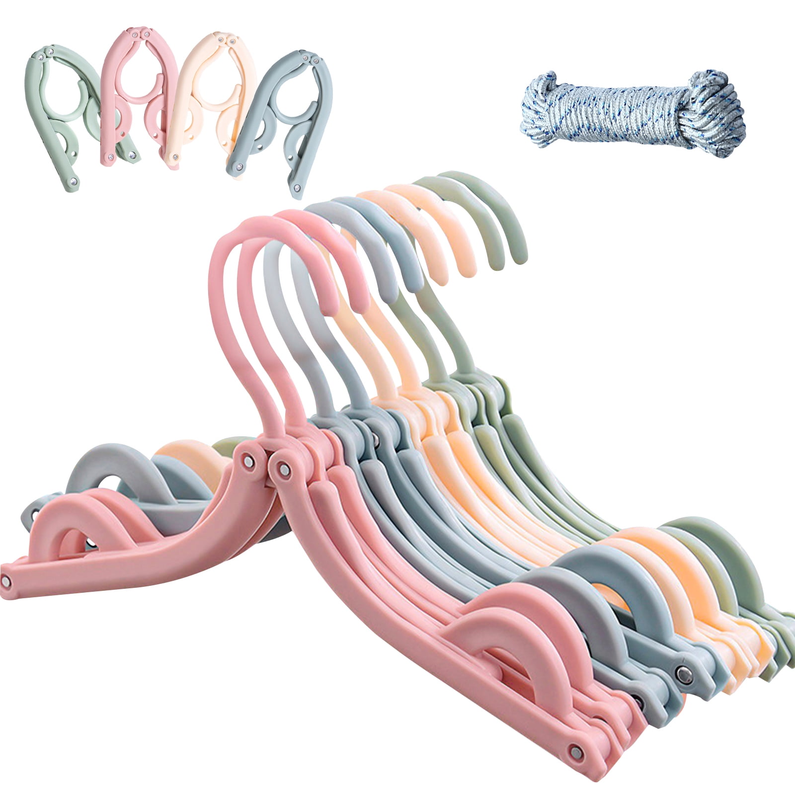 WATUNID 16pcs Colorful Travel Hangers with 1 Clothesline, Portable ...