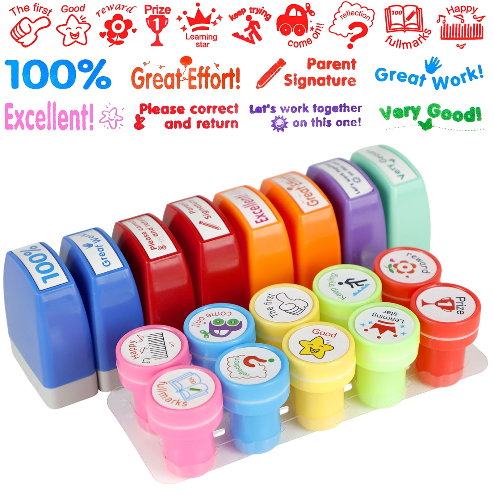 WATUNID 18Pcs Teacher Stamps Set, Teachers Feedback Stamps, Motivation ...