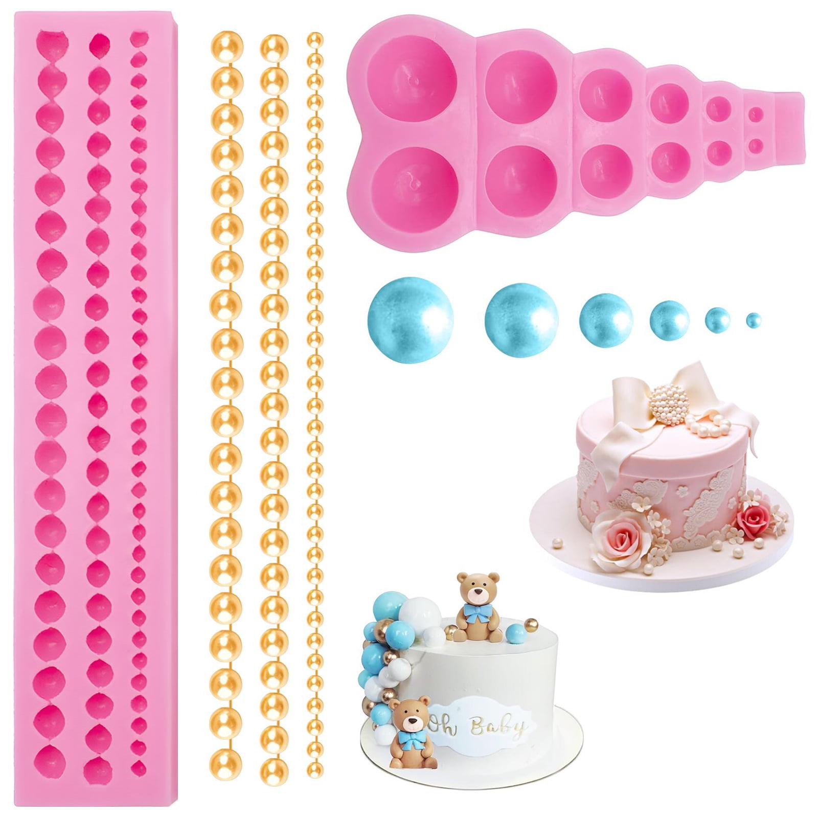 WATUNID 2pcs Pearl Fondant Silicone Mold Pearl Chain Mold, Semi Sphere ...