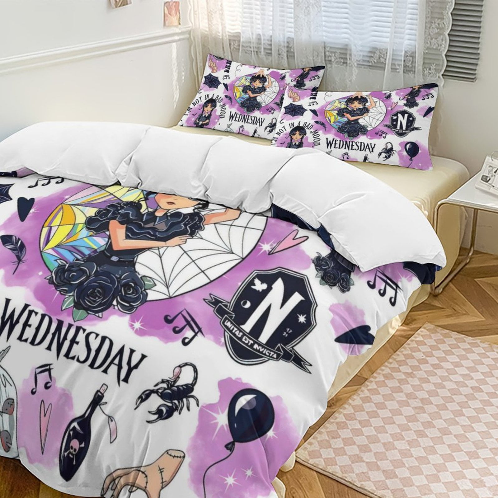 WAUOEMY Wednesday Addams Comforter Bedding Set Cover 3 Piece with 2 ...