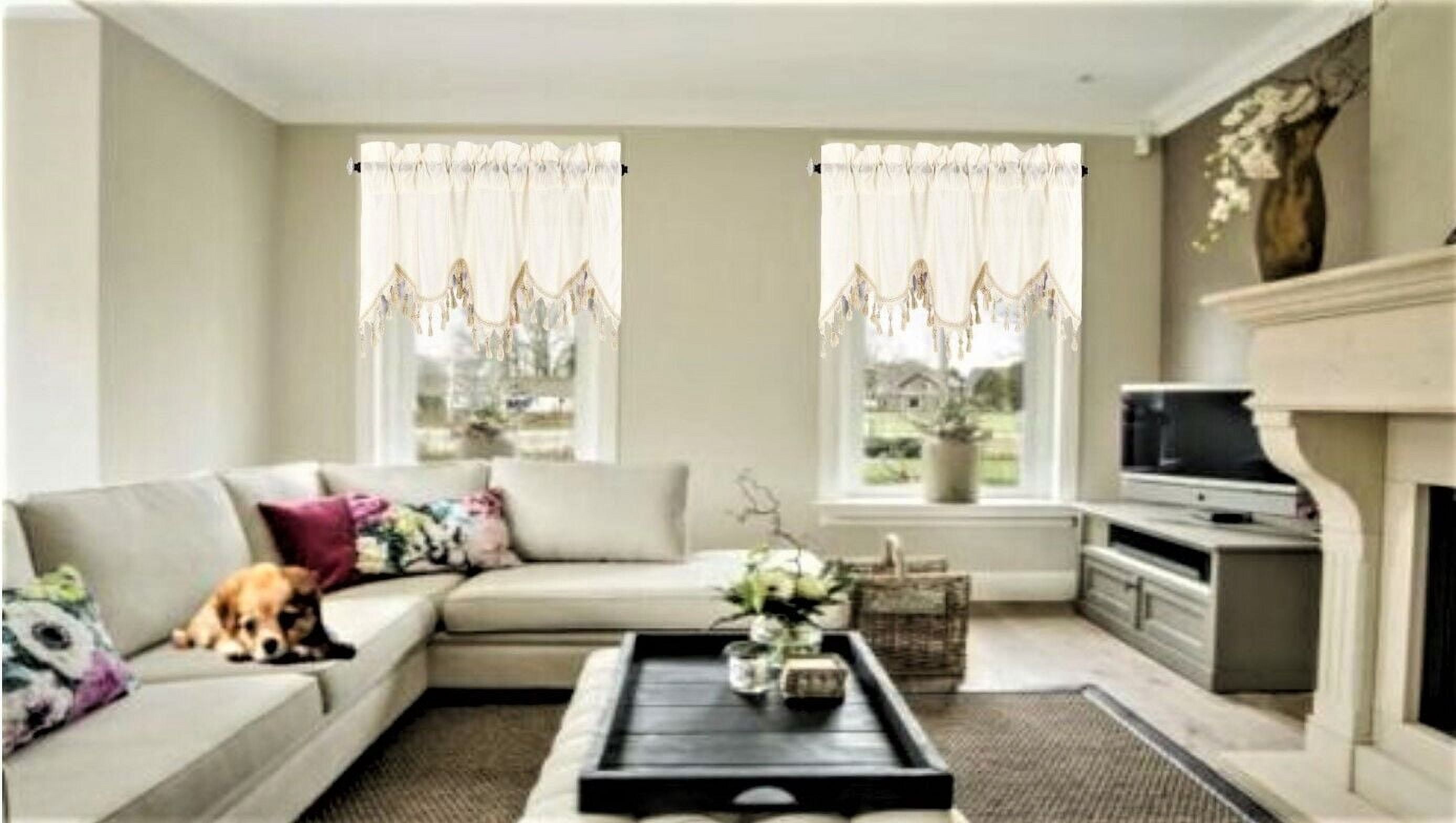 WAVE IVORY 1 Elegant Faux Silk Rod Pocket Swag Waterfall Valance for ...