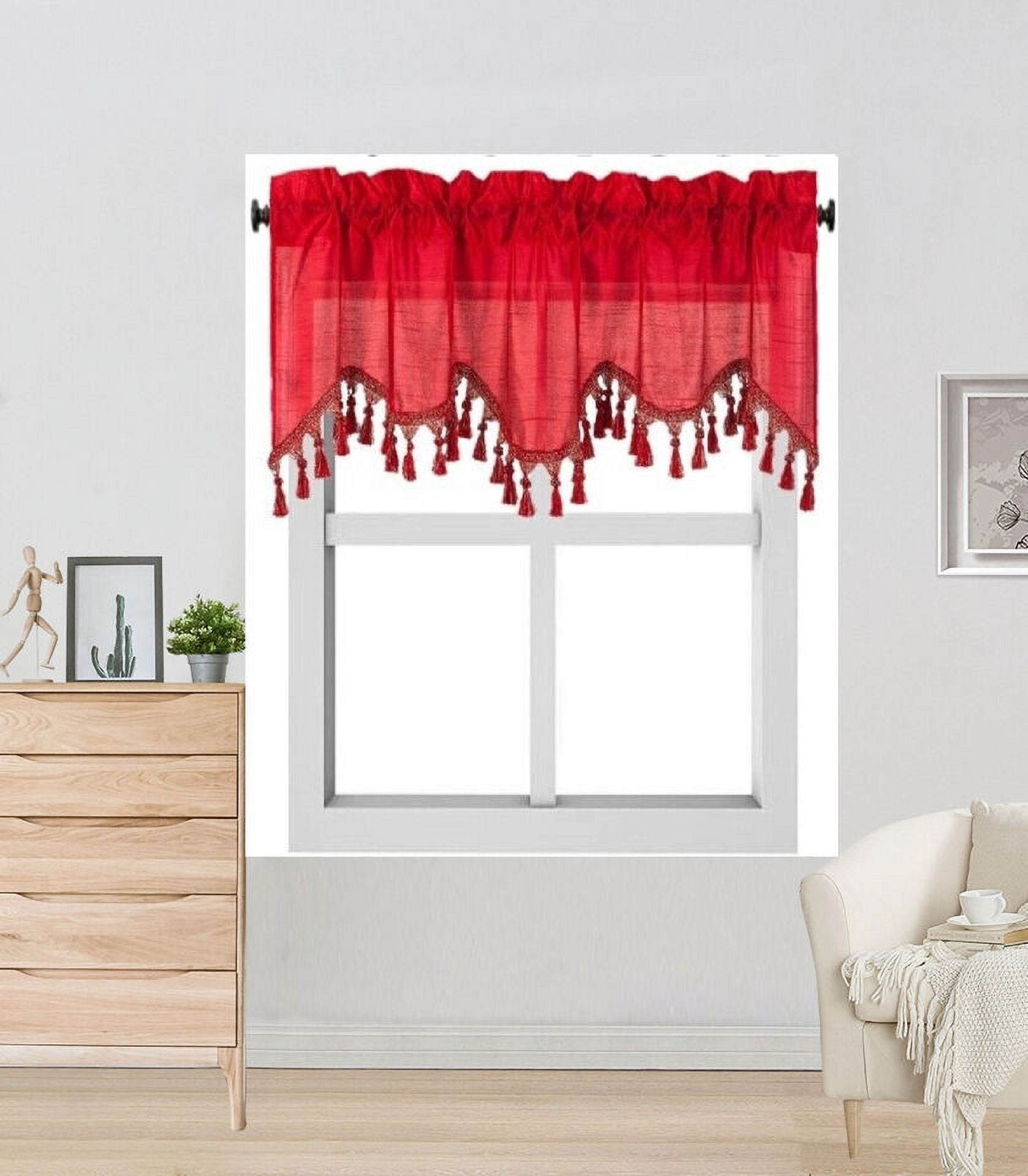 WAVE Rod Pocket Faux Silk Window Ascot Beaded Tassel Swag Topper ...