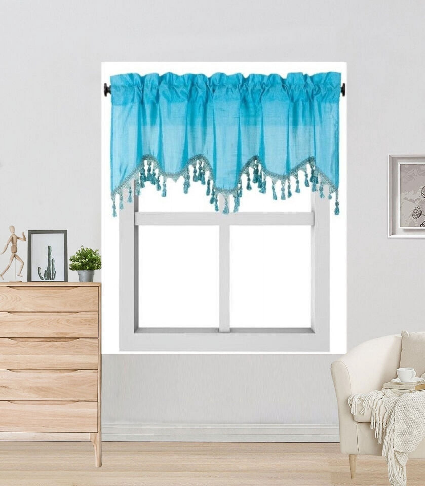 WAVE Rod Pocket Faux Silk Window Ascot Beaded Tassel Swag Topper ...