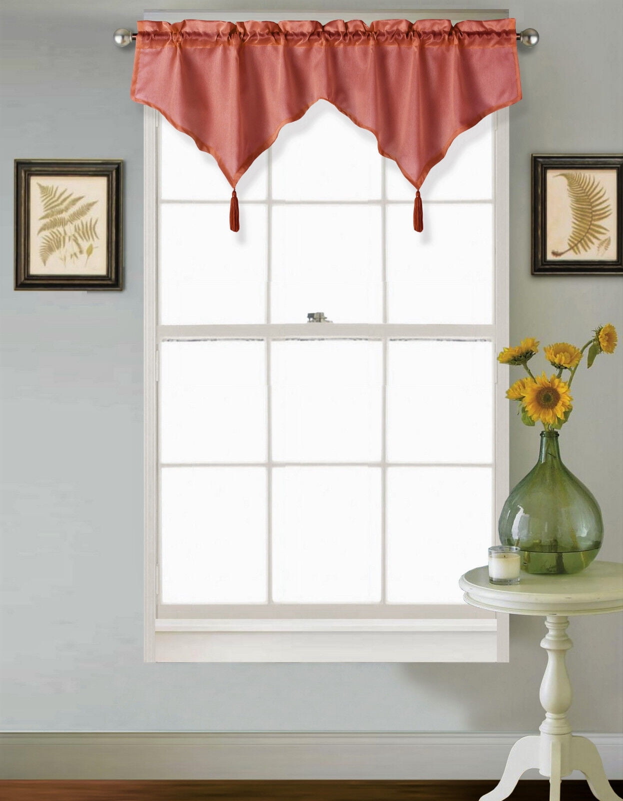 WAVE Rod Pocket Faux Silk Window Ascot Beaded Tassel Swag Topper ...