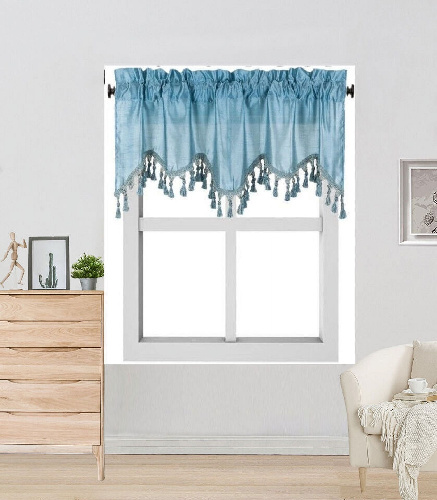 WAVE Rod Pocket Faux Silk Window Ascot Beaded Tassel Swag Topper ...