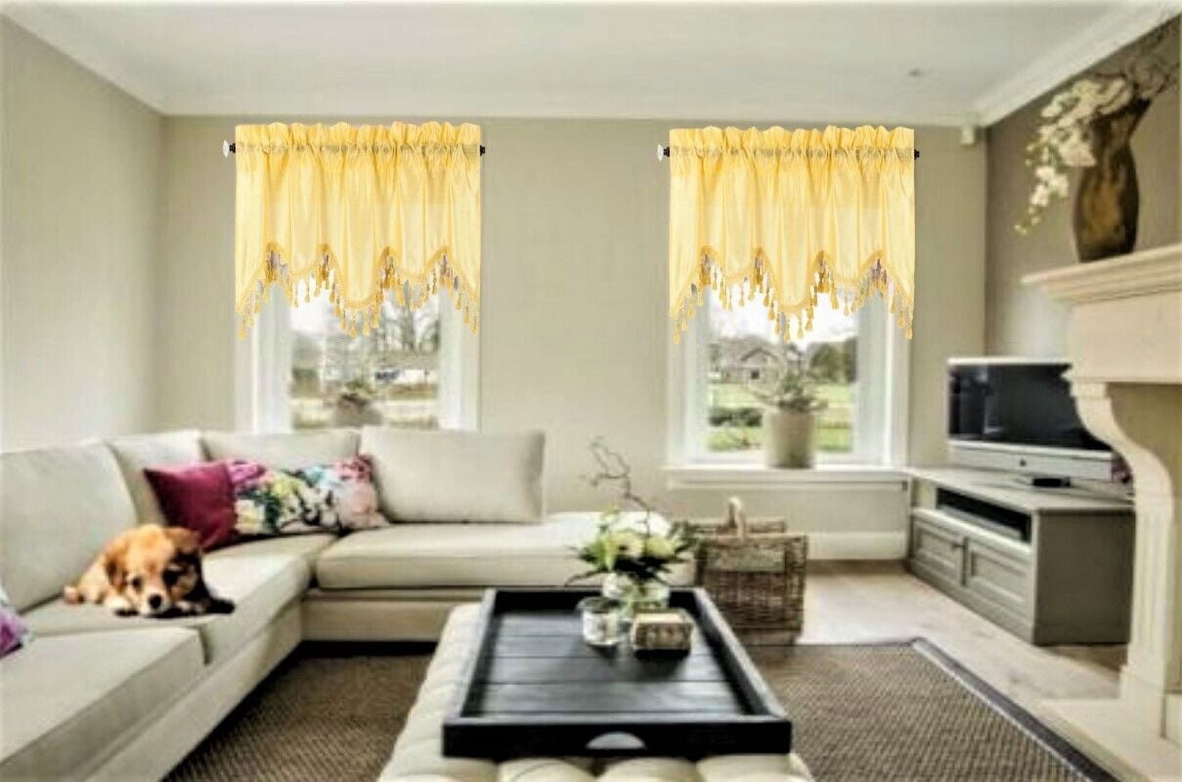 WAVE YELLOW Elegant Faux Silk Curtain for Living Room, Bathroom, Rod ...