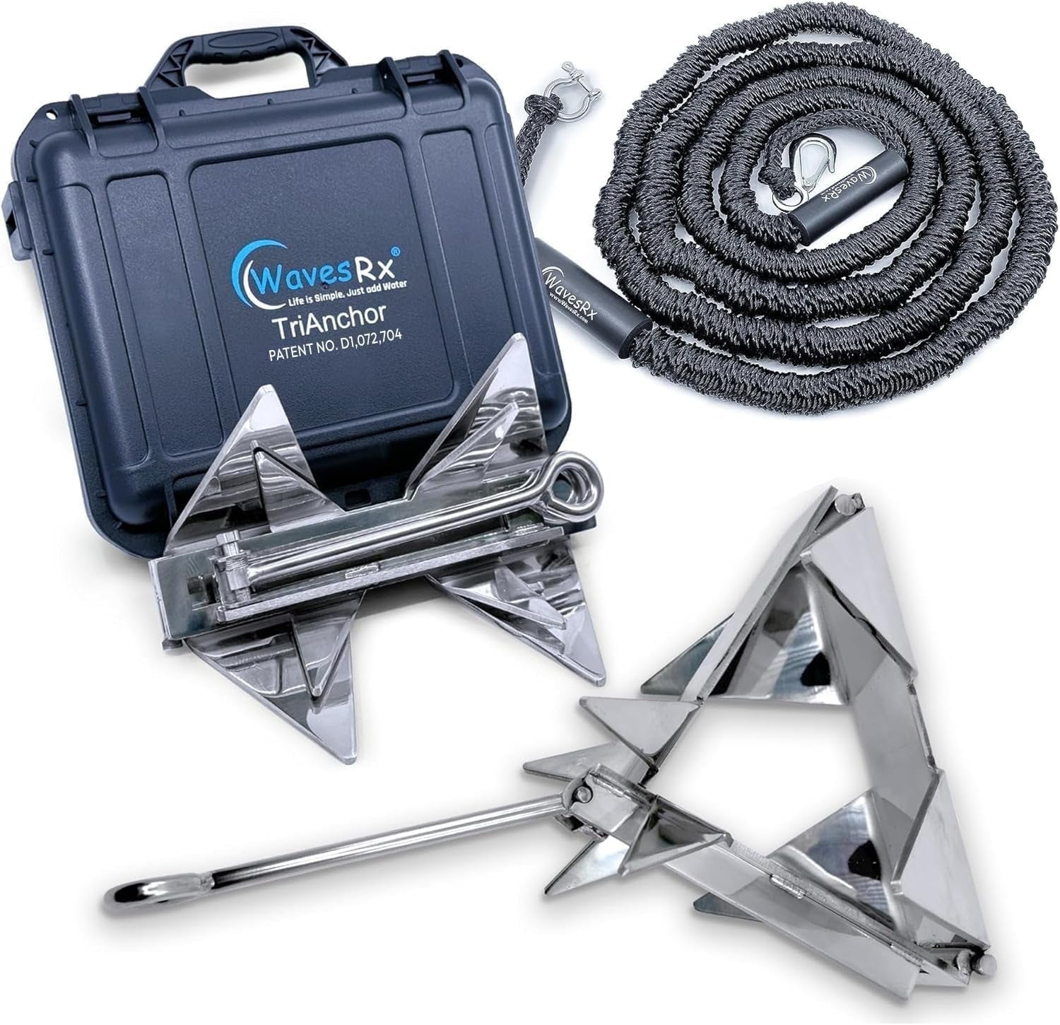 WAVESRX 12lb TriAnchor - Stainless Steel Folding Anchor with 14ft ...