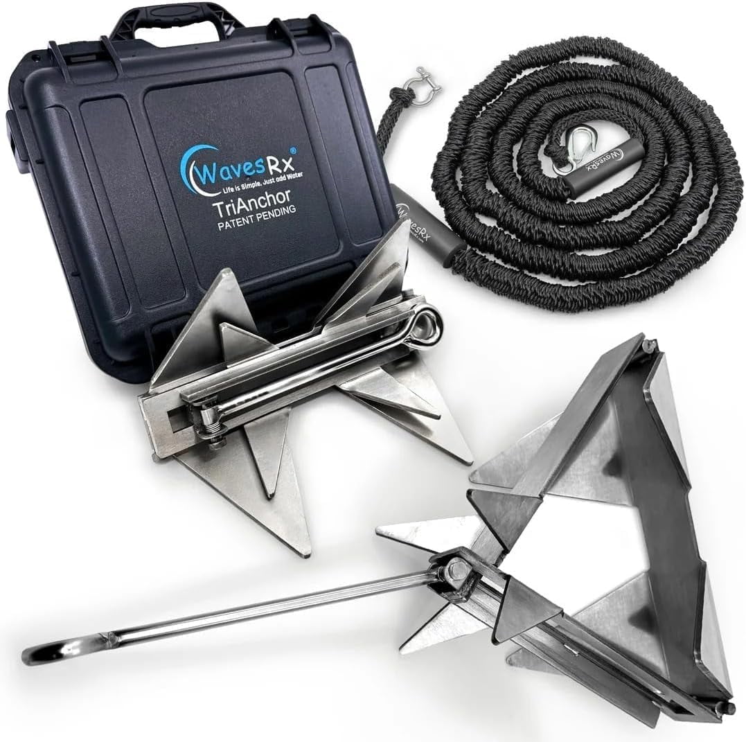 WAVESRX 7lb TriAnchor - Stainless Steel Folding Anchor with 14ft ...