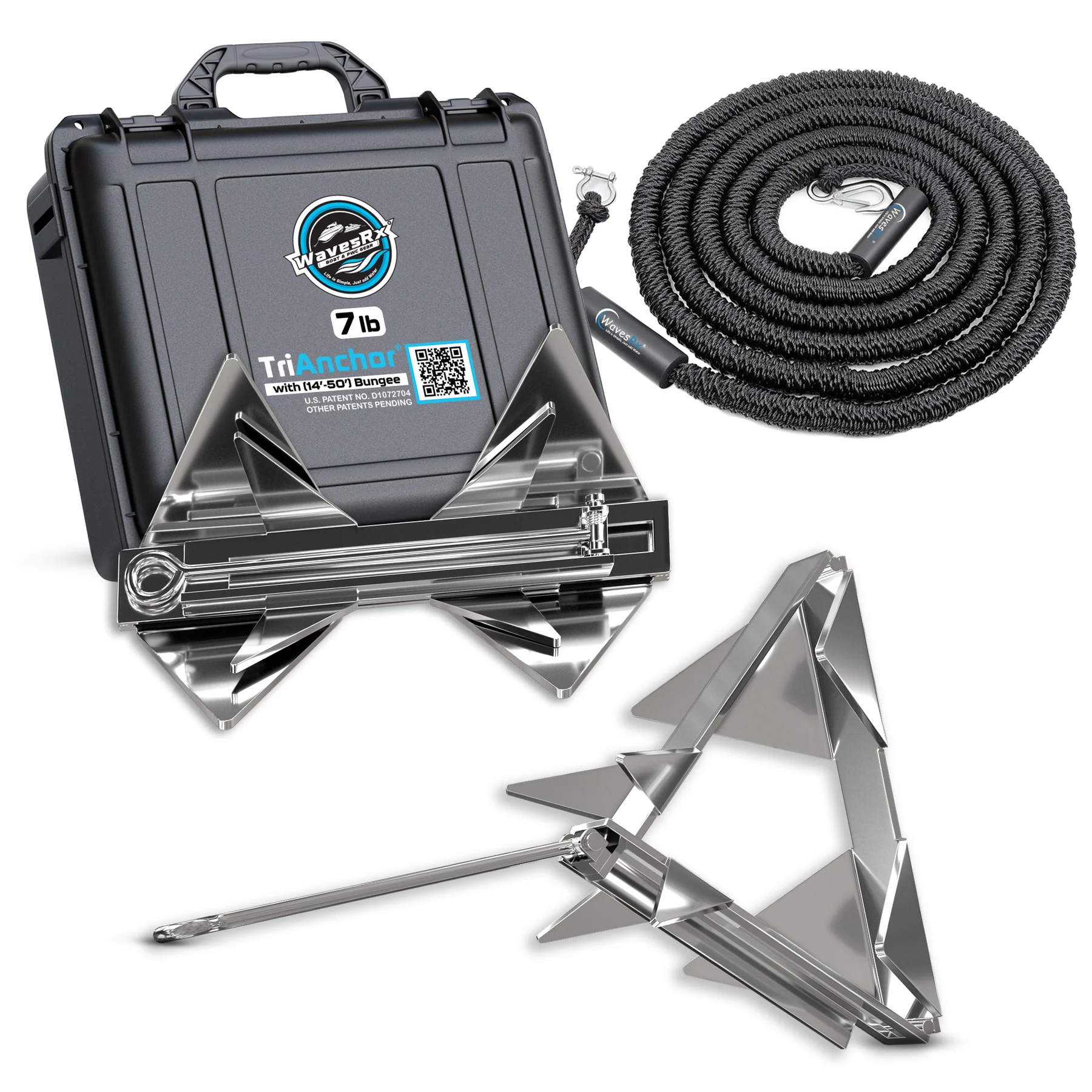 WAVESRX 7lb TriAnchor - Stainless Steel Folding Anchor with 14ft ...
