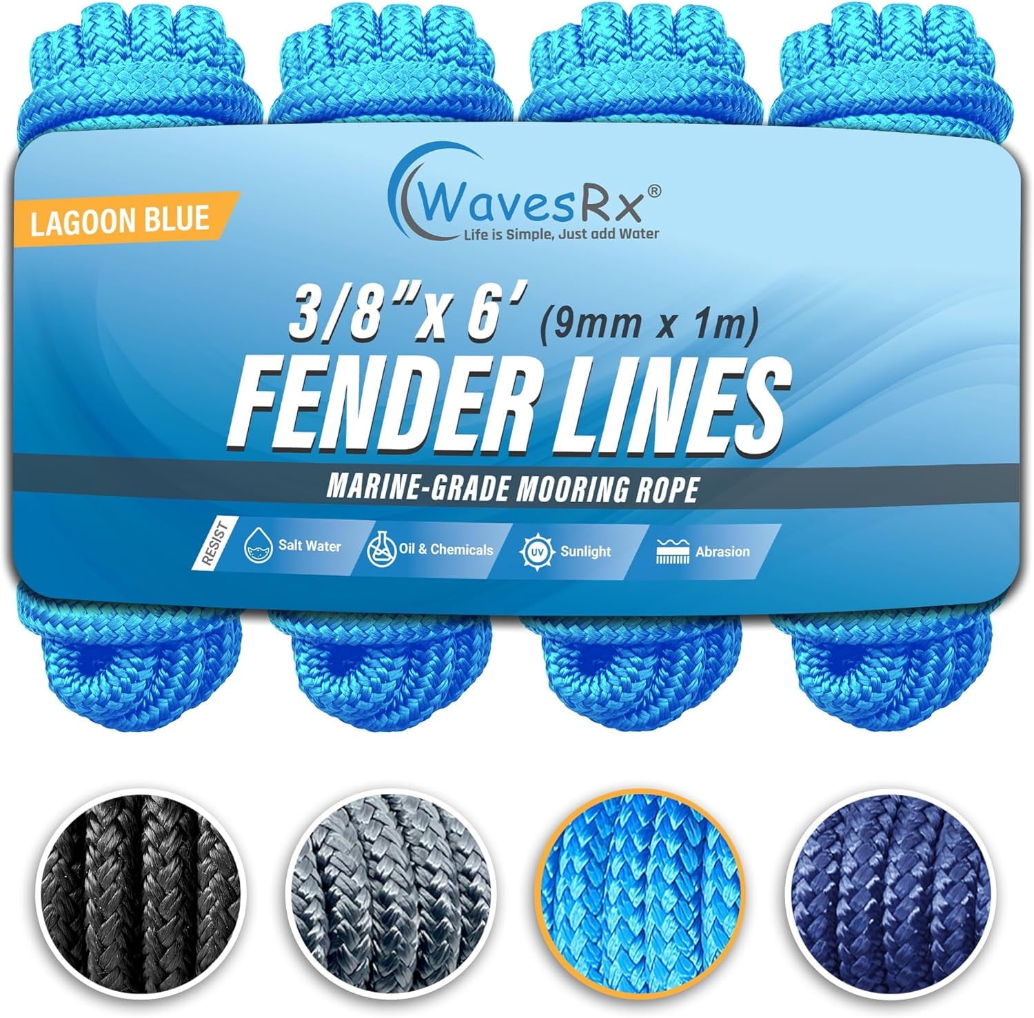 WAVESRX Boat Fender Lines 3/8'' x 6' (4PK) | Premium Marine Rope for ...