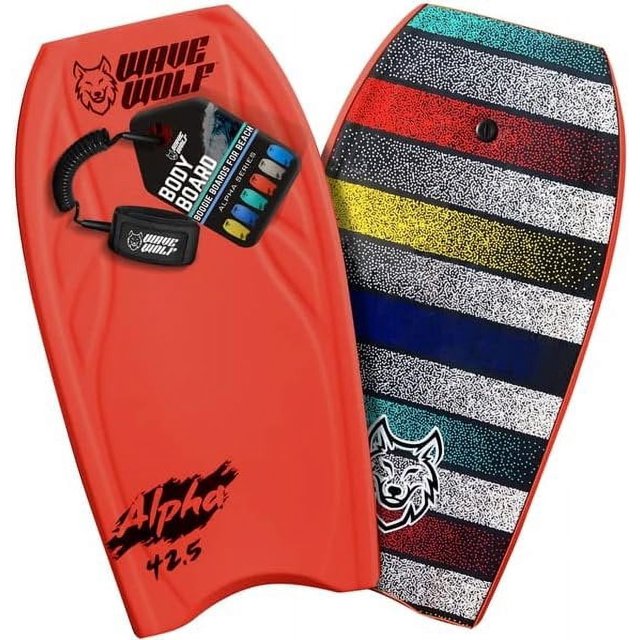 WAVEWOLF 42.5" Hardslick Pro Body Board - Red Fury with Wrist Leash ...