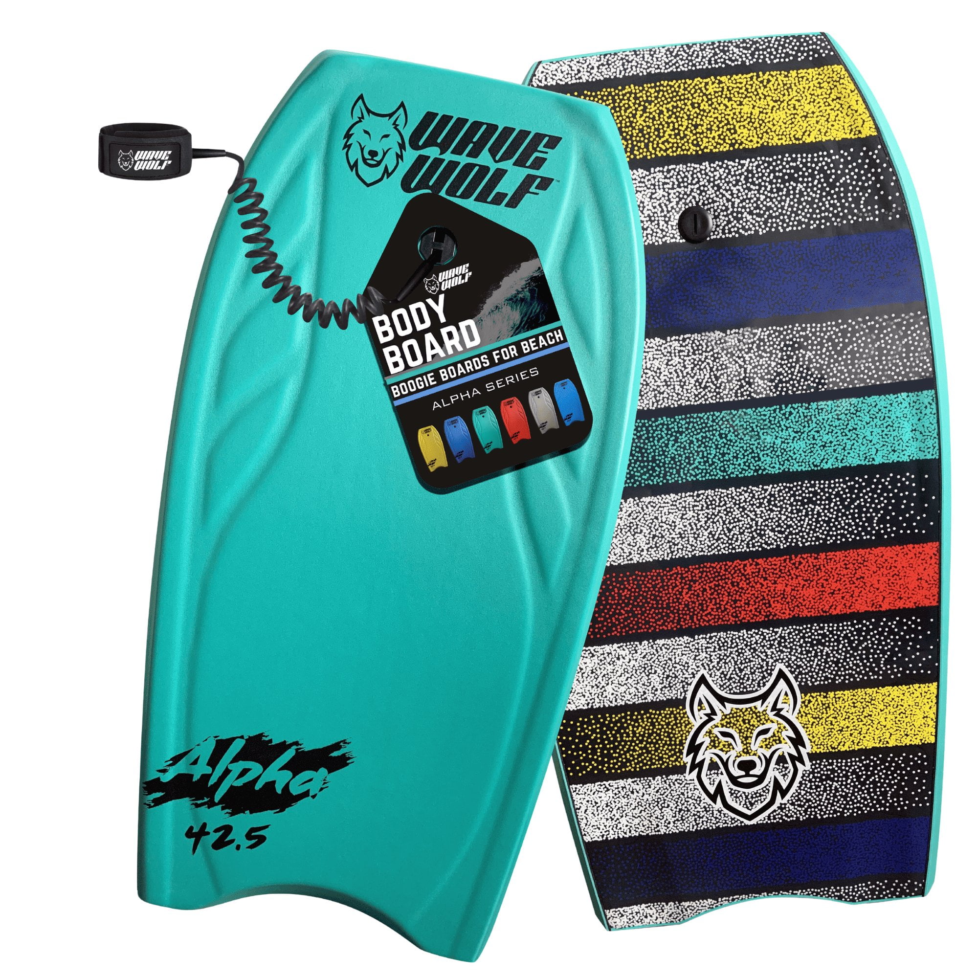 WAVEWOLF 42.5" Hardslick Pro Body Board - Teal Horizon with Wrist Leash ...