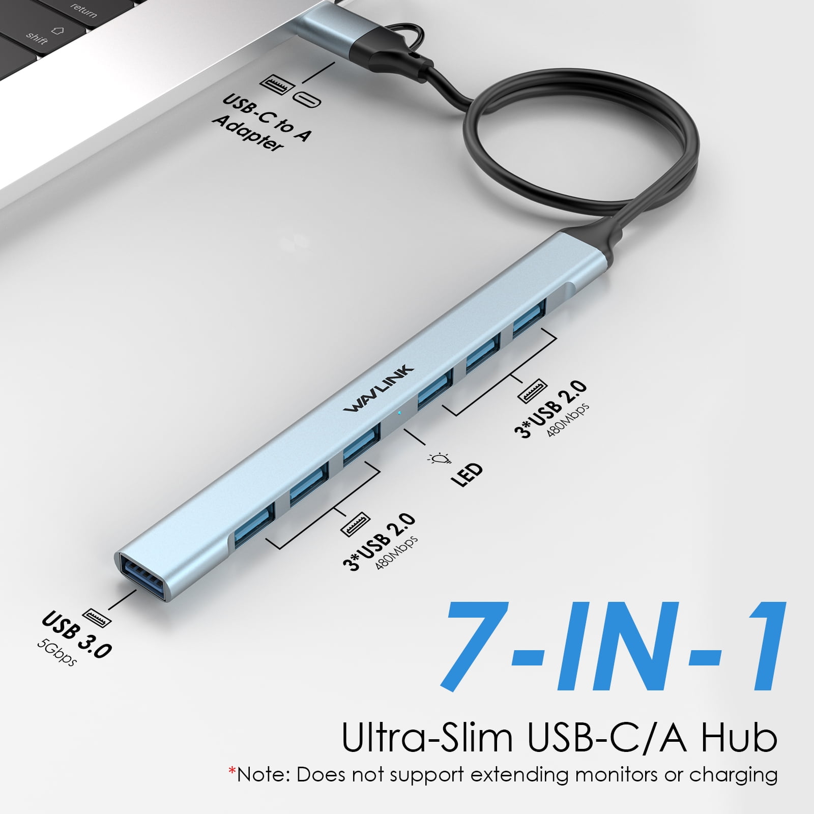 WAVLINK 1/2/3PCS USB Hub, 7-IN-1 USB-C Hub with USB-C to A Adapter Plug ...