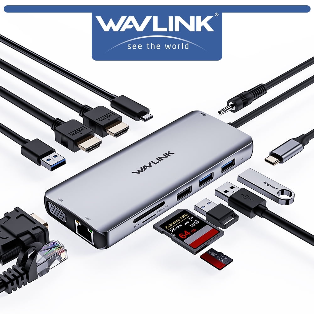 WAVLINK 12-in-1 4K Dock Station, USB Adapter USB C to HDMI & VGA, 89W ...