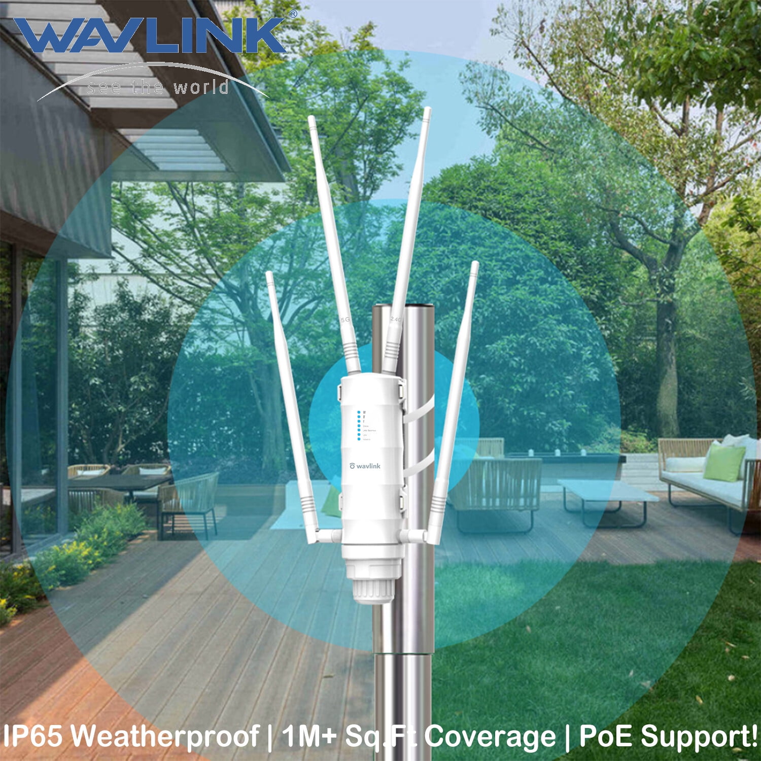 WAVLINK AC1200 Outdoor WiFi Extender IP65 4x7dBi Antennas PoE Mesh for ...