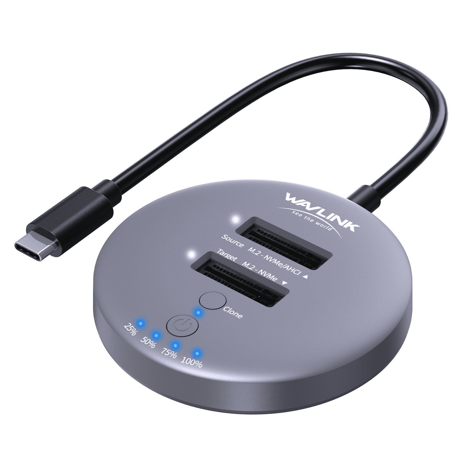 WAVLINK M.2 NVMe SSD Cloner, 10G Dual-Bay NVMe to USB-C/A Docking Station, Supports One-Click ...