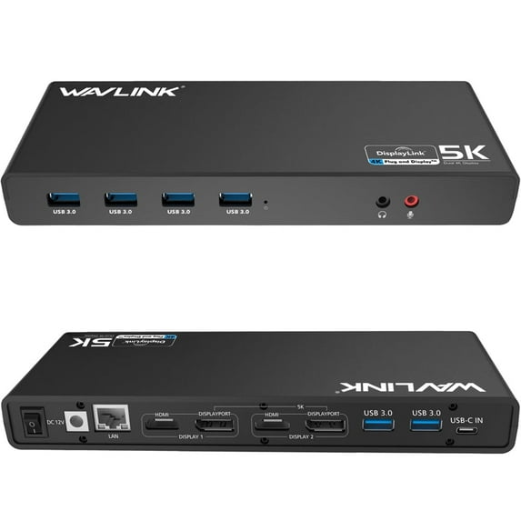 WAVLINK USB 3.0 Universal Laptop Docking Station,USB C to 5K/ Dual 4K @60Hz Video Outputs Dual ...