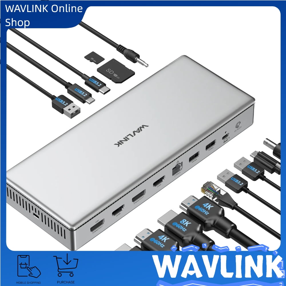 WAVLINK USB C DisplayLink (DL7400) Premium Docking Station, 2xHDMI and ...