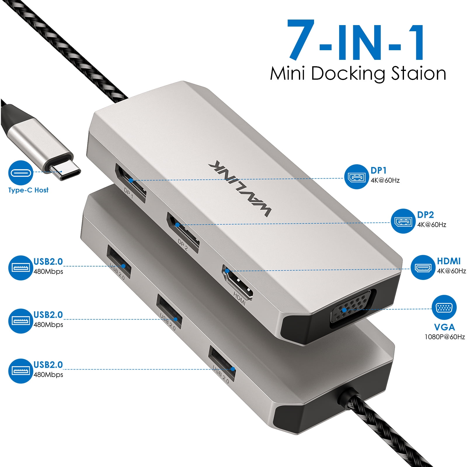 WAVLINK USB C Dock Quad Monitor, 7-In-1 Laptop Docking Station ...