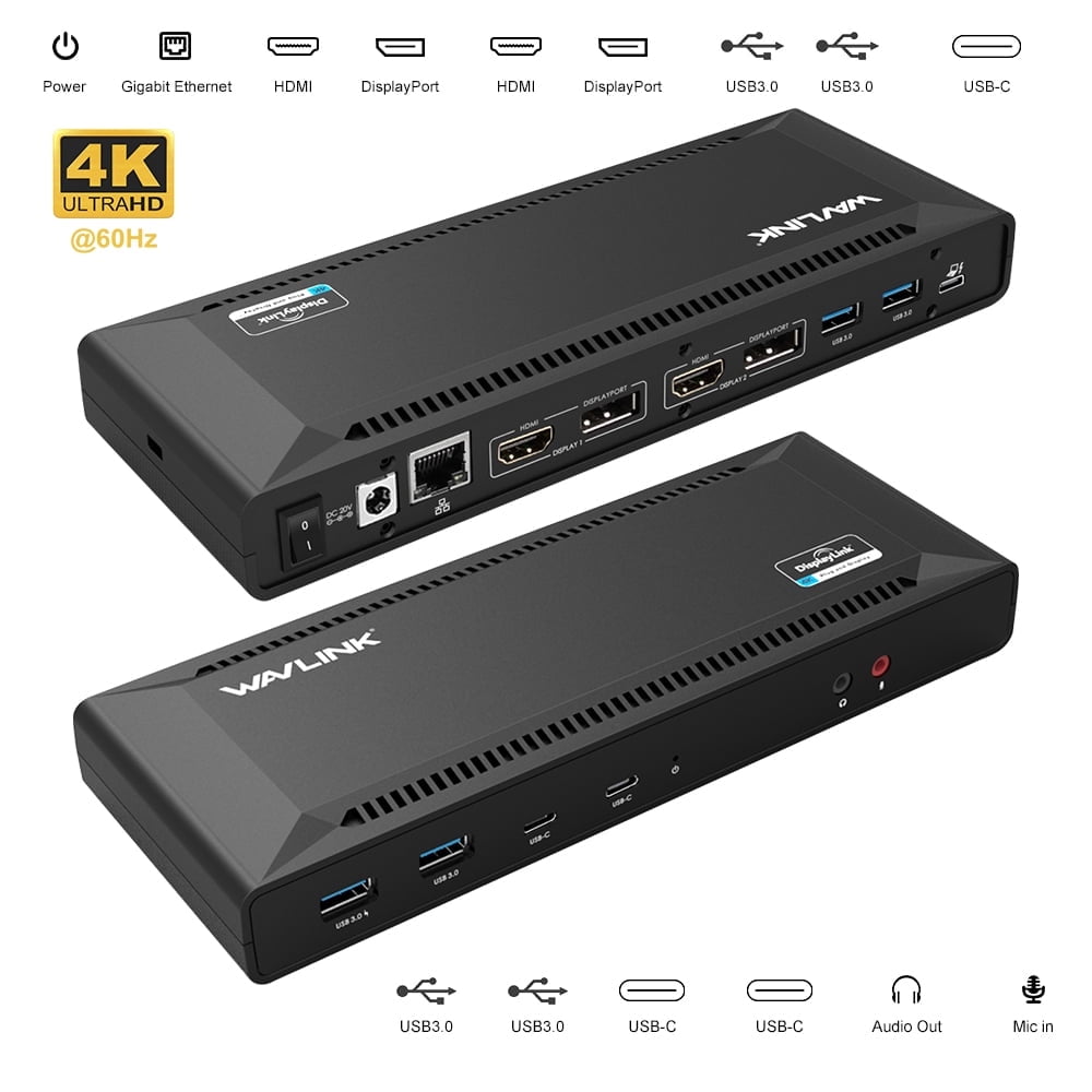 WAVLINK USB C Docking Station with 60W charging for laptop, Displaylink ...