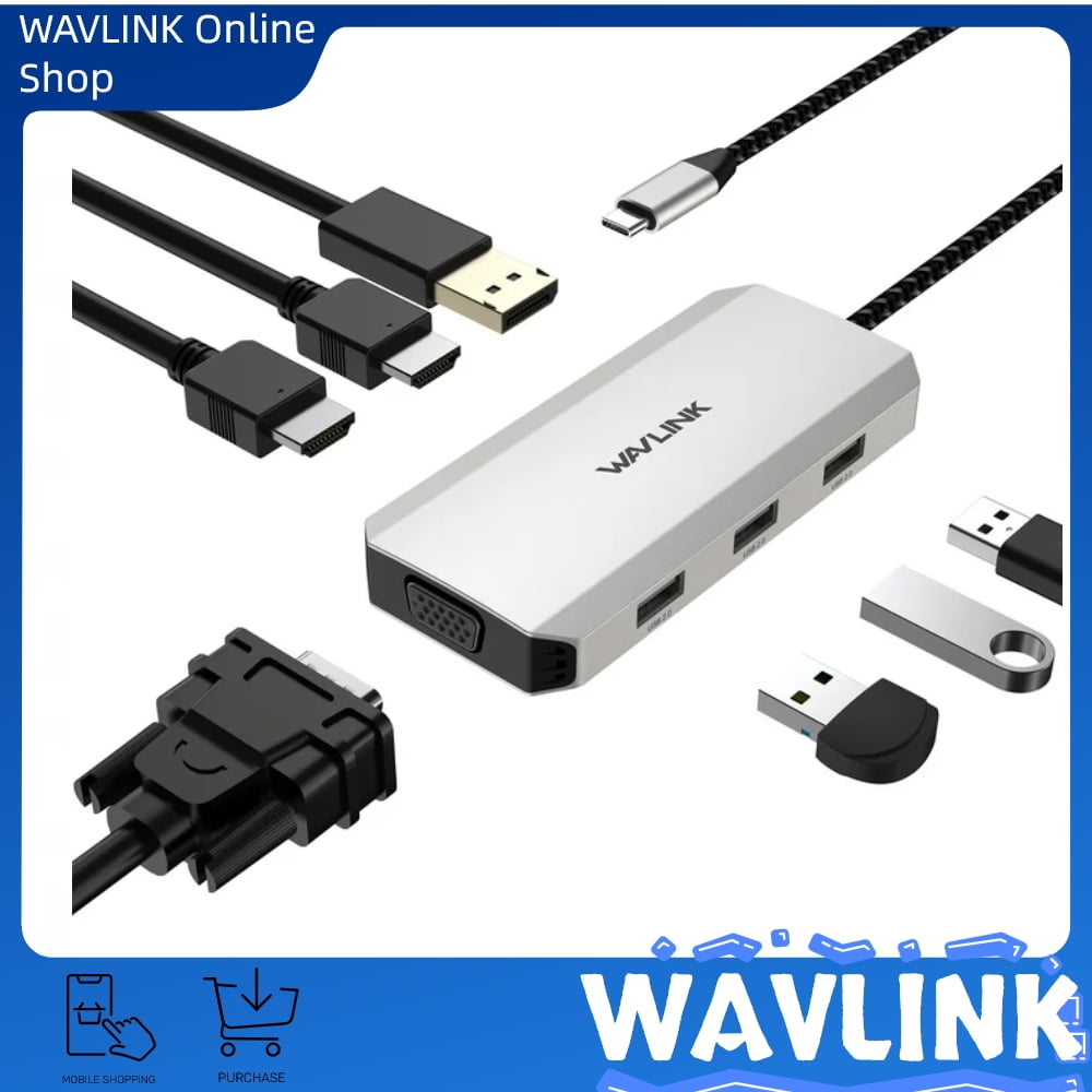 WAVLINK USB C Laptop Docking Station Quad Monitor, 7-IN-1 Multiport ...
