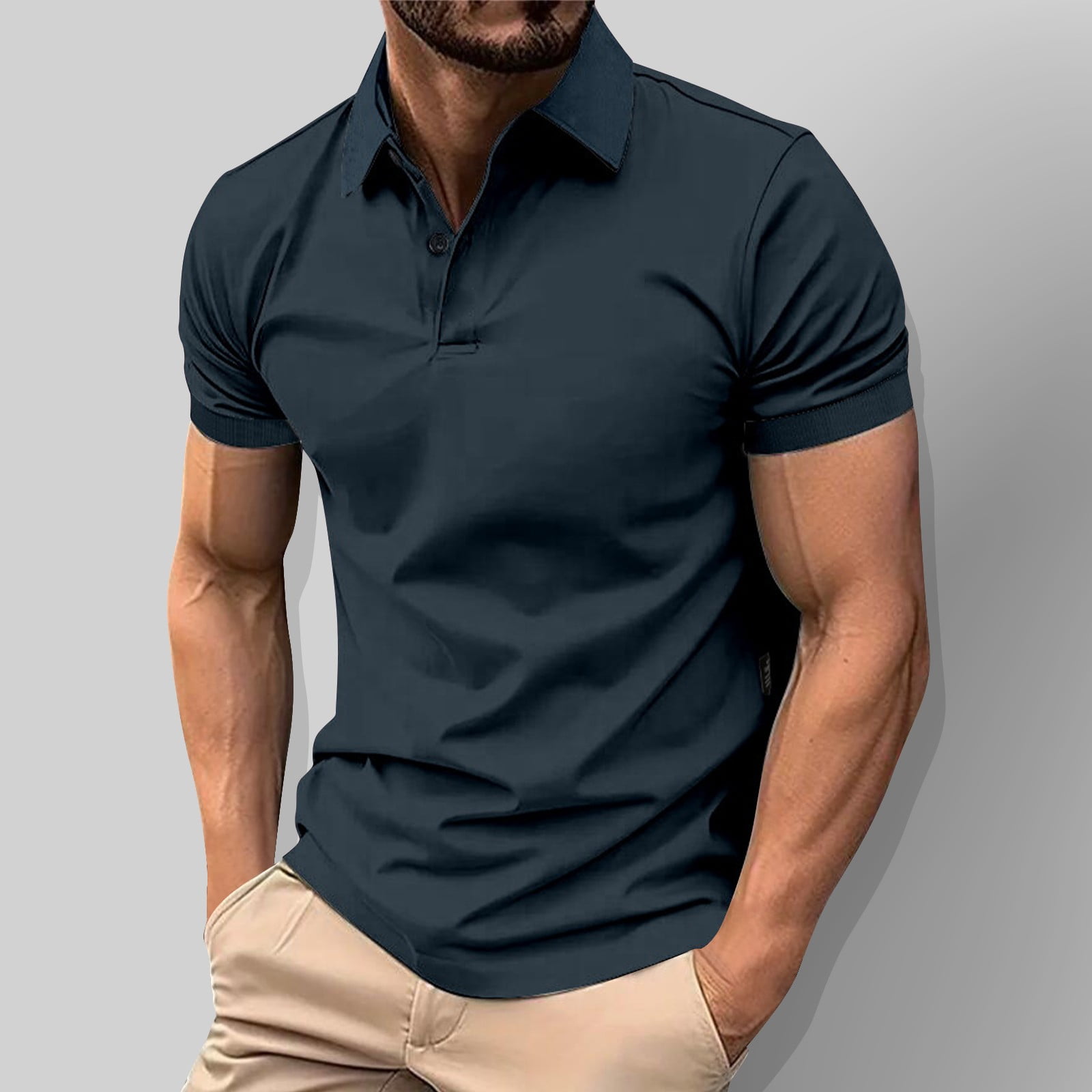 WAVSUF Lapel Polos Men Soft Pique polo Shirt Button T-Shirt Dark Gray ...