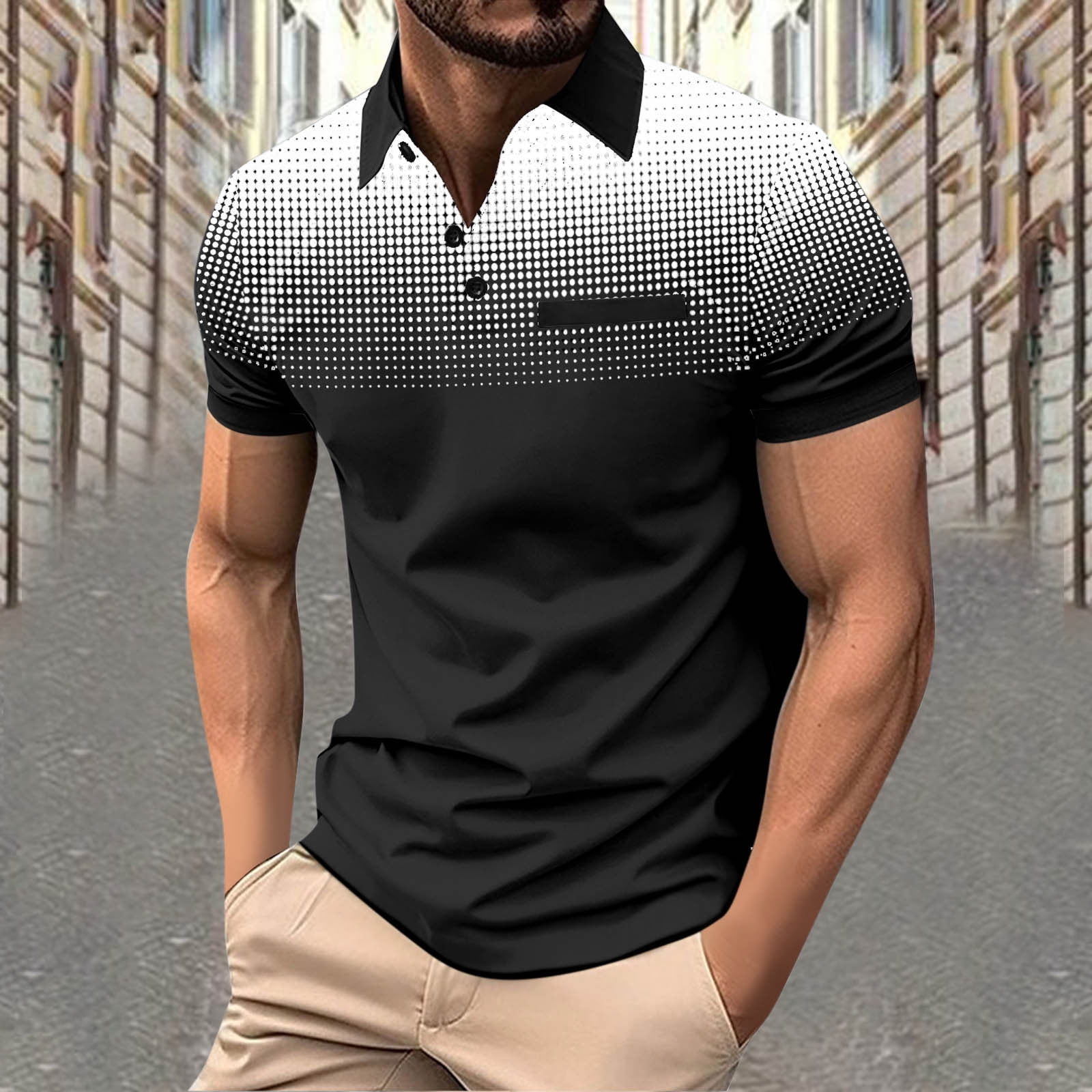 WAVSUF Lapel polo Shirt for Mens Soft Pique Polos Button T-Shirt Black ...
