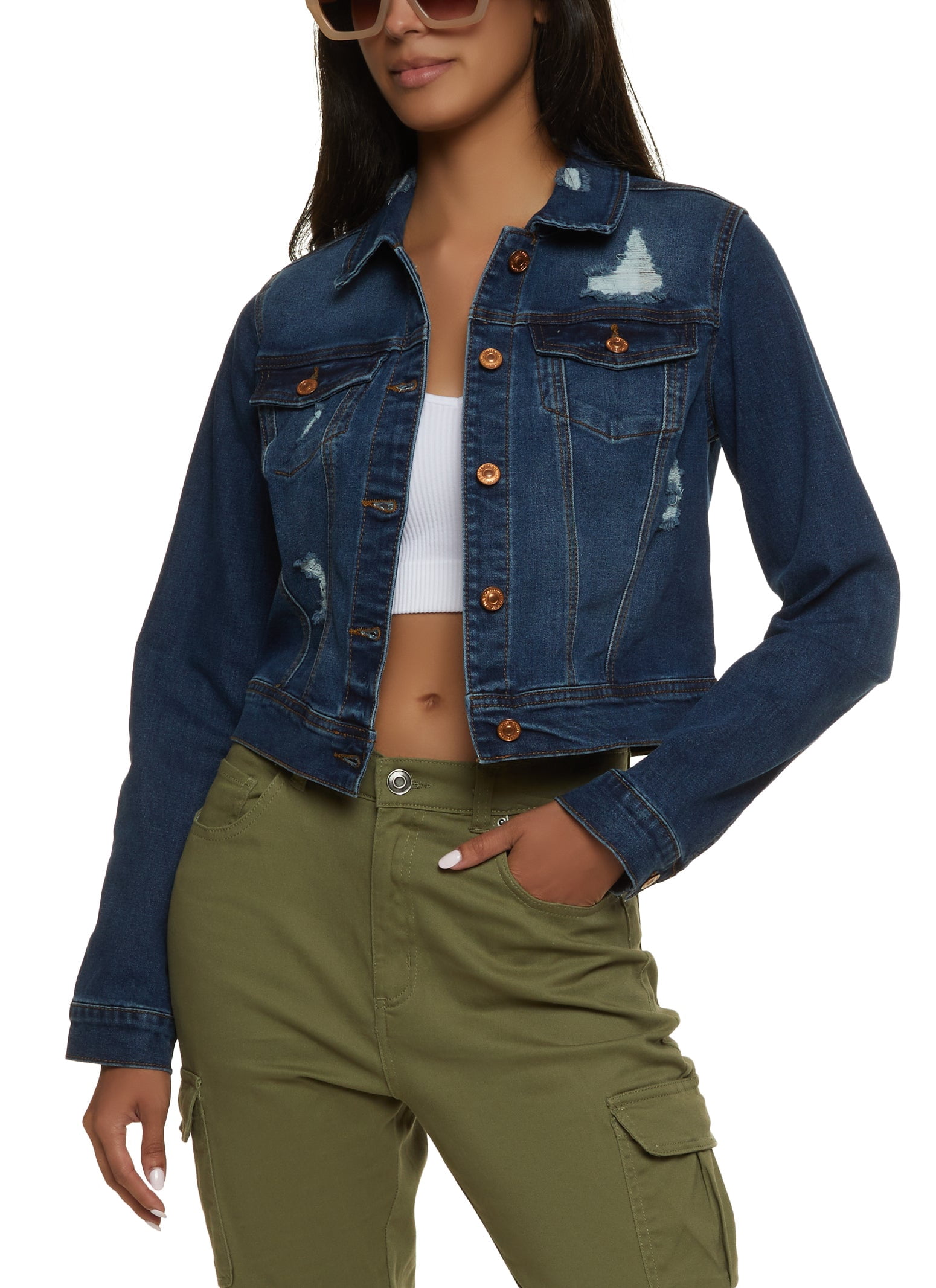 Womens WAX Distressed Denim Jacket - Walmart.com