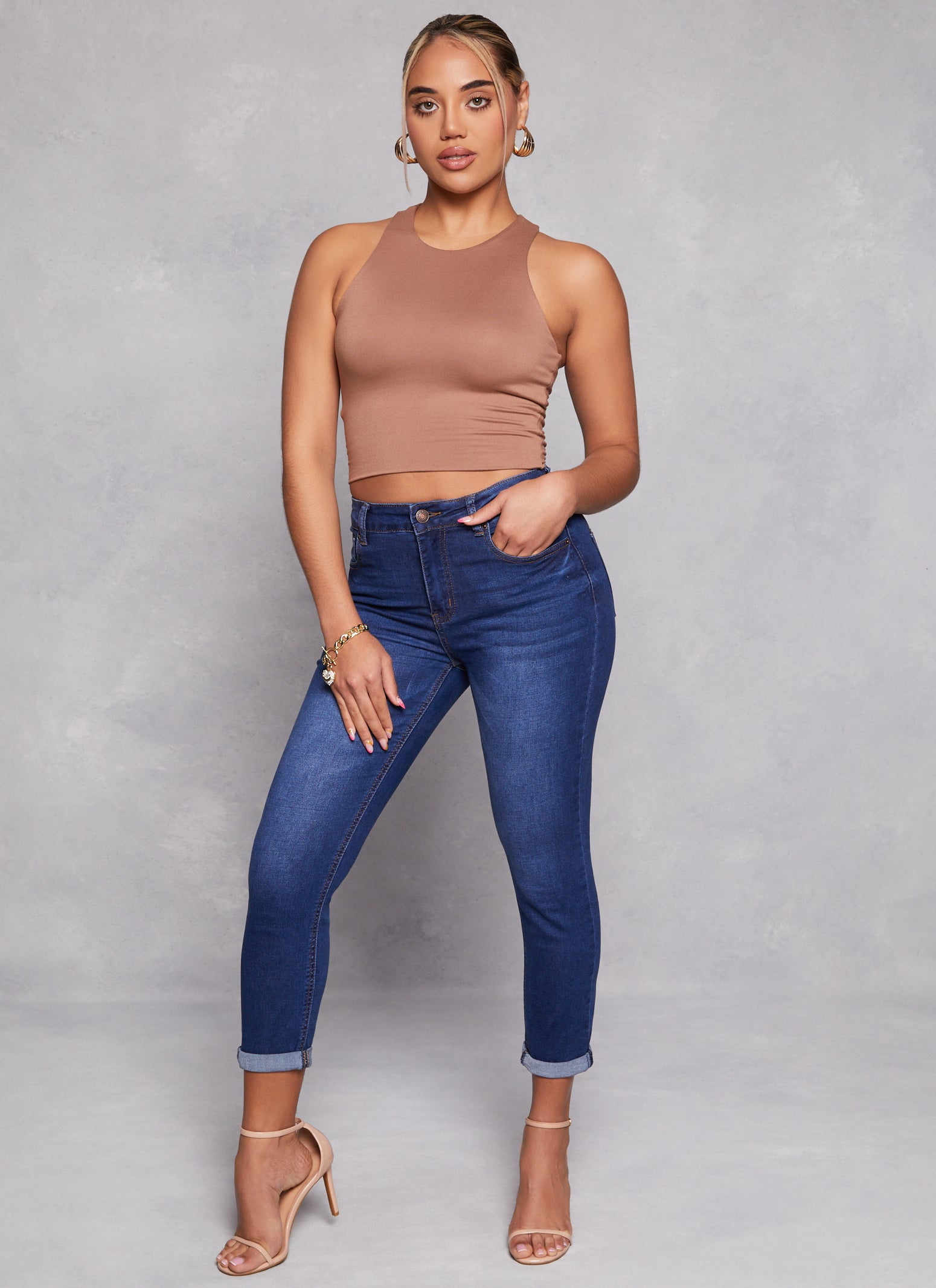Womens WAX High Waist Rolled Cuff Denim Jeans - Walmart.com
