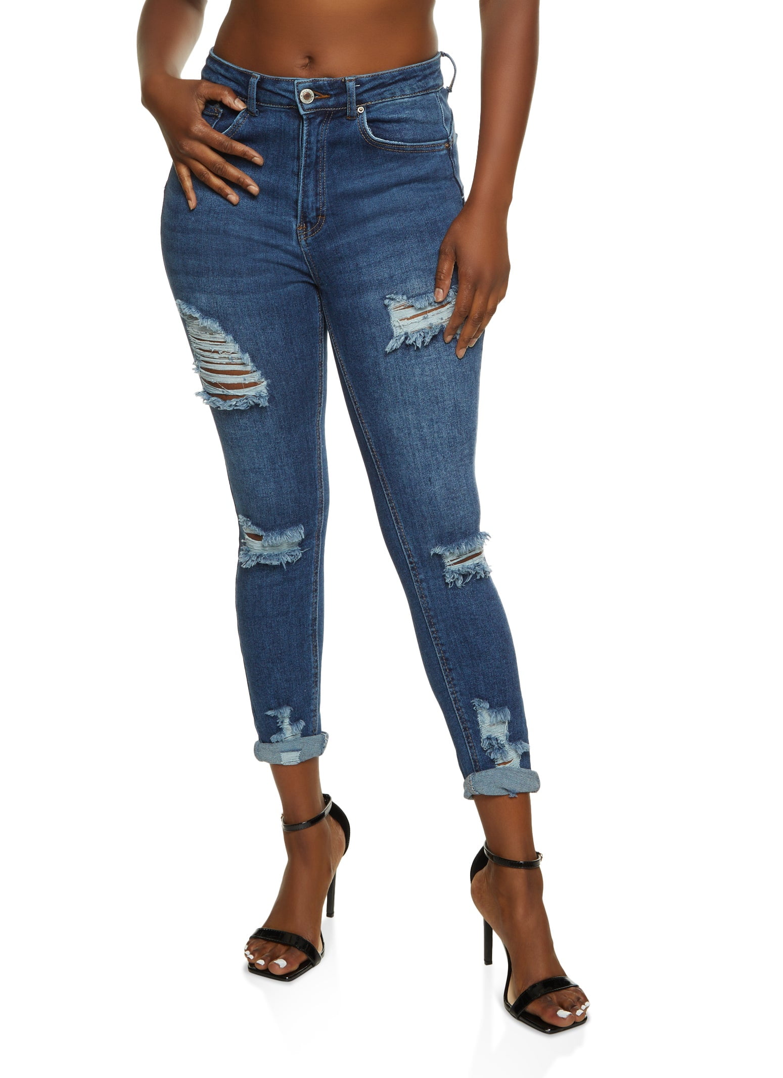 WAX Ripped Rolled Cuff Skinny Jeans - Walmart.com