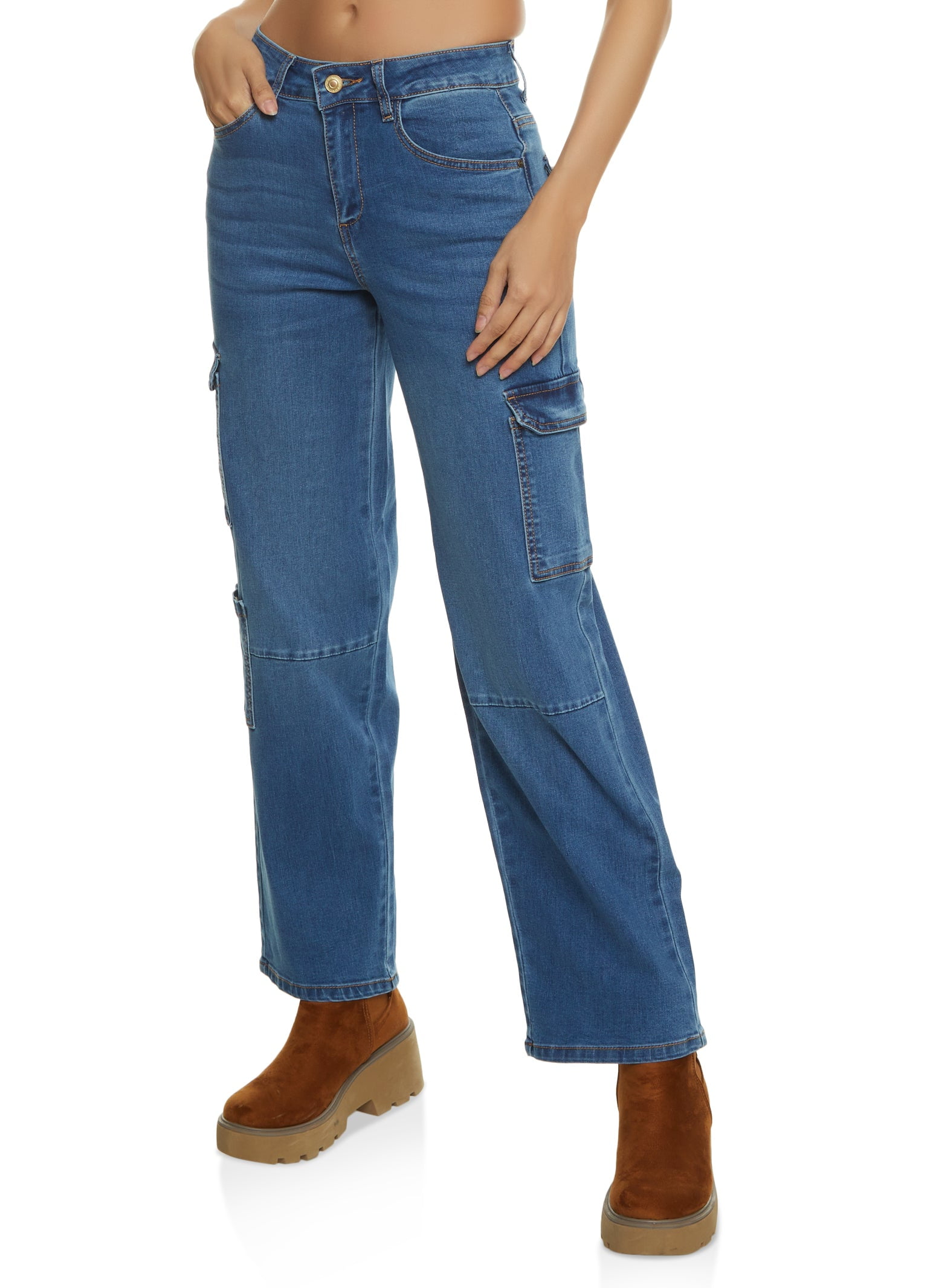 Womens WAX Straight Leg Flap Pocket Cargo Jeans - Walmart.com