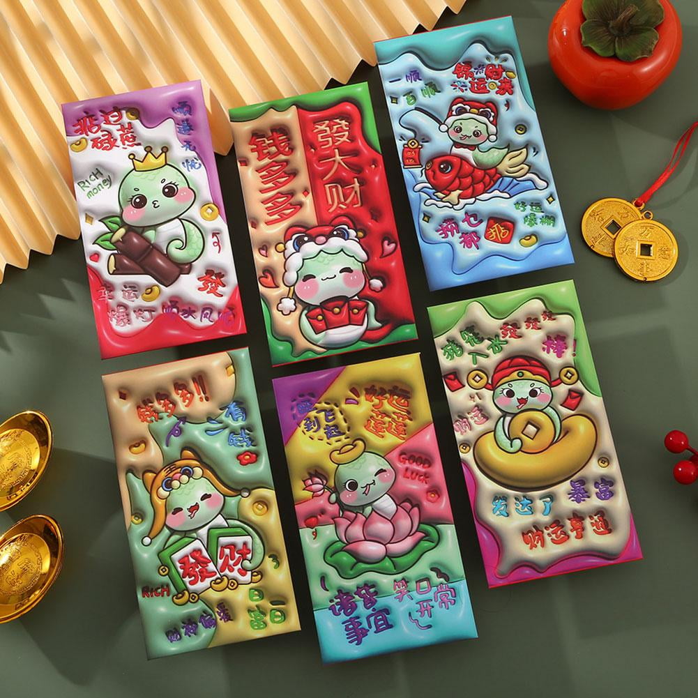 WAXCMXYH 6pcs Snake Year Cartoon Printed Red Packet 3D Visual K Cartoon ...
