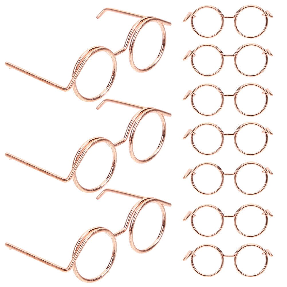 WAXIAYU 10 Mini Doll Glasses Metal Wire Golden Rimless Lens Dress-up ...