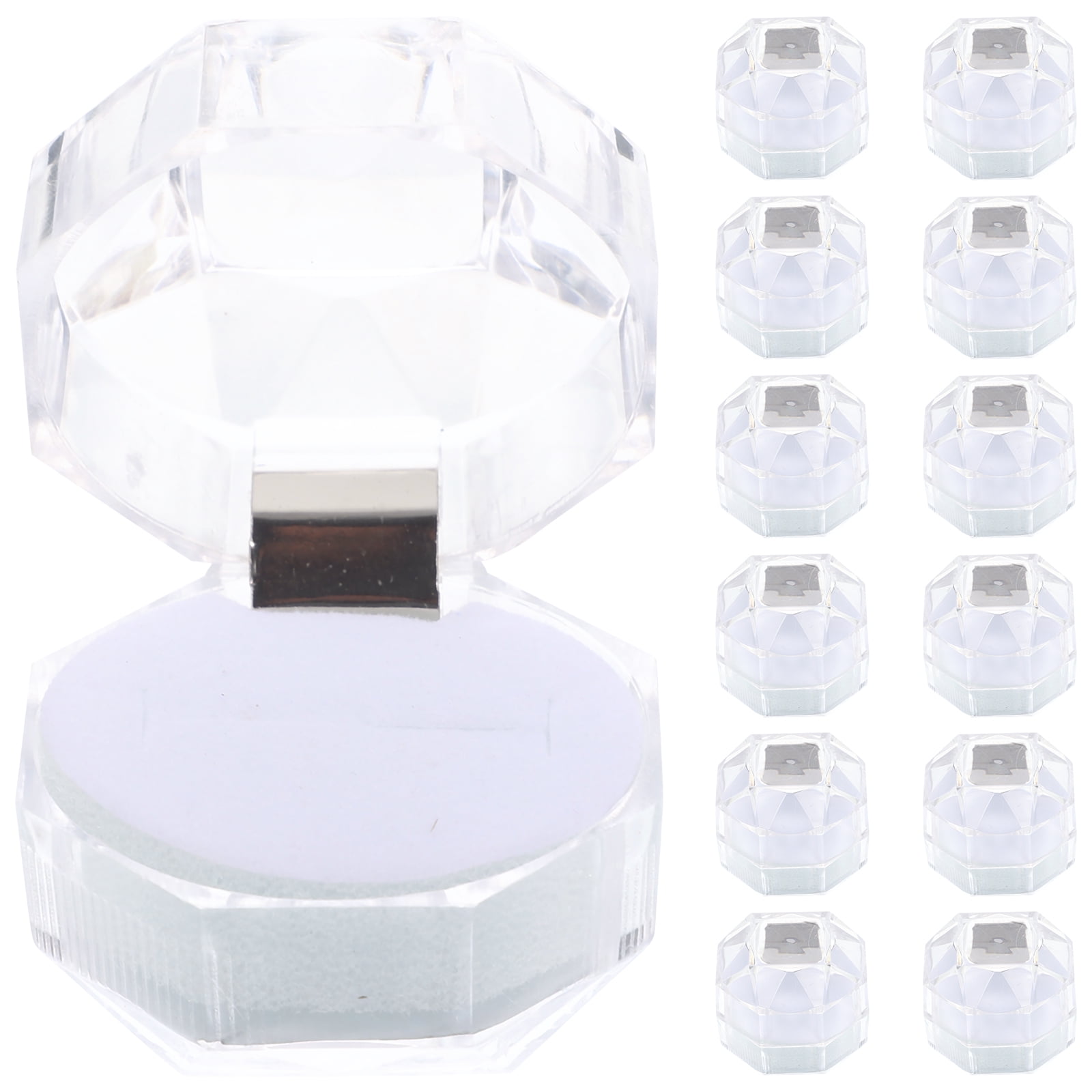 WAXIAYU 20 Clear Ring Cases & Earring Holders in White Decorative Boxes ...