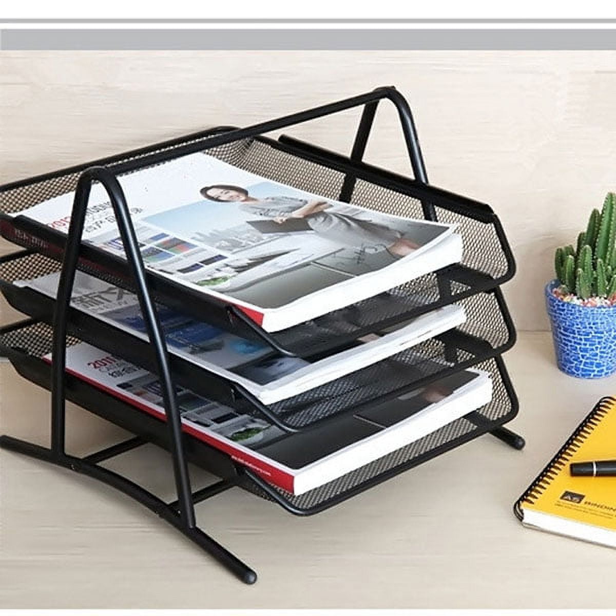 WAXIAYU DIY Metal Mesh 3-Tier Document Tray Magazine Frame Paper Files ...