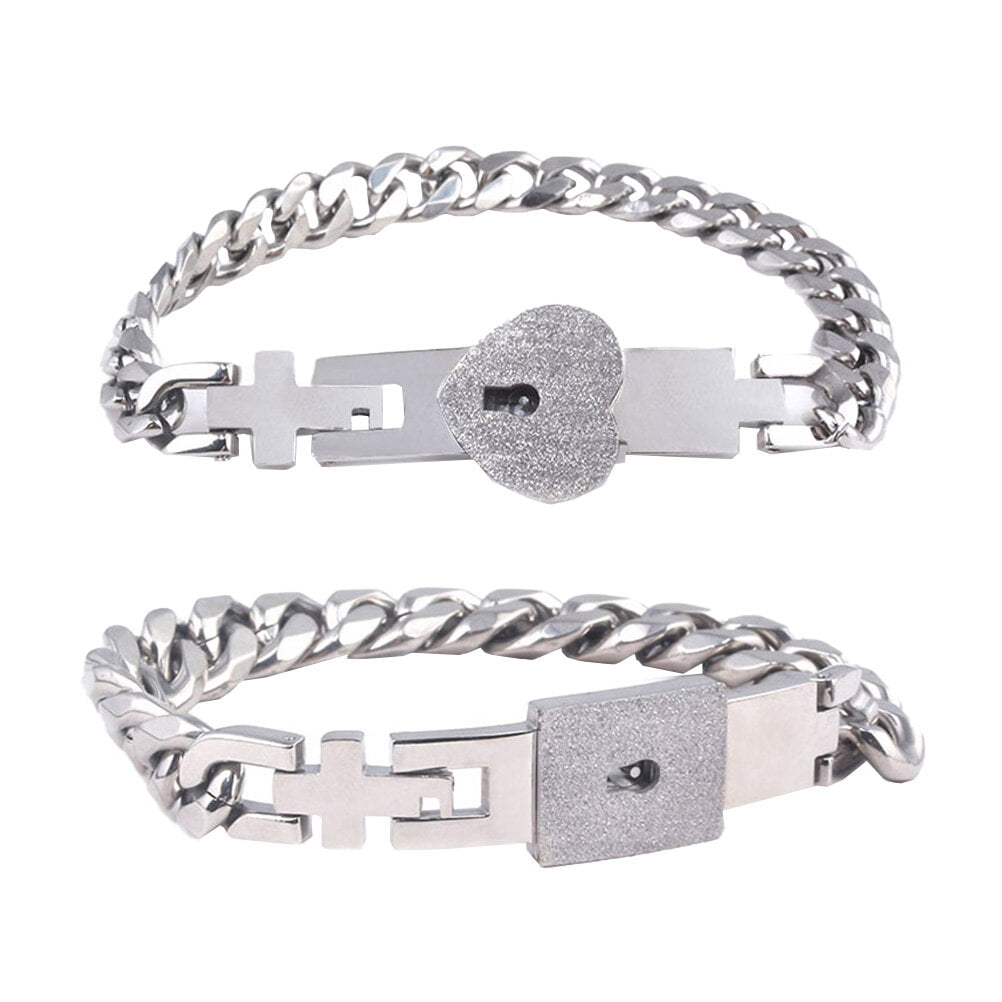 WAXIAYU Stainless Steel Couple Bracelet Heart Lock Bangle (Silver ...