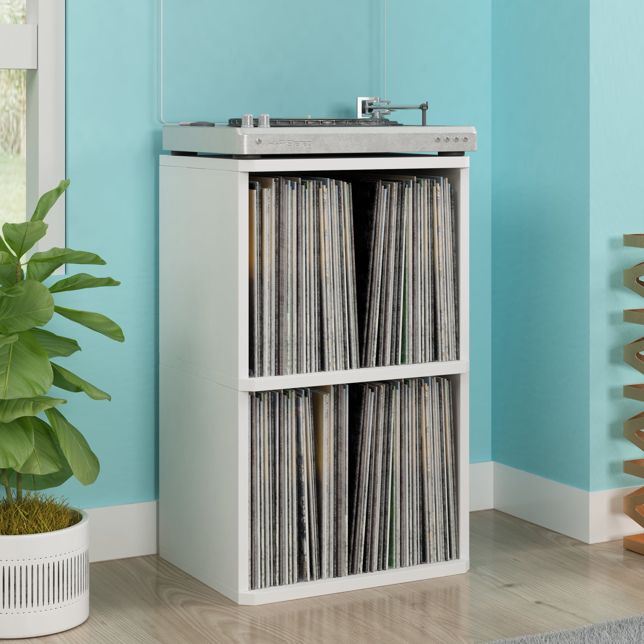 WAY BASICS 2 Shelf Vintage Vinyl Storage Cube - Fits 170 LP Records ...