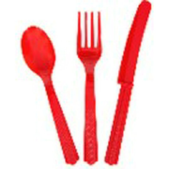 Way To Celebrate Red Plastic Disposable Cutlery Set, 24 Pieces, Forks ...
