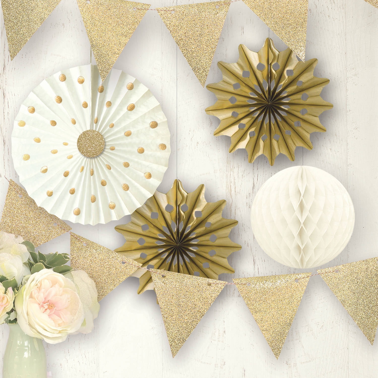 Way To Celebrate Gold Paper Party Decor Kit 5 Count - Walmart.com