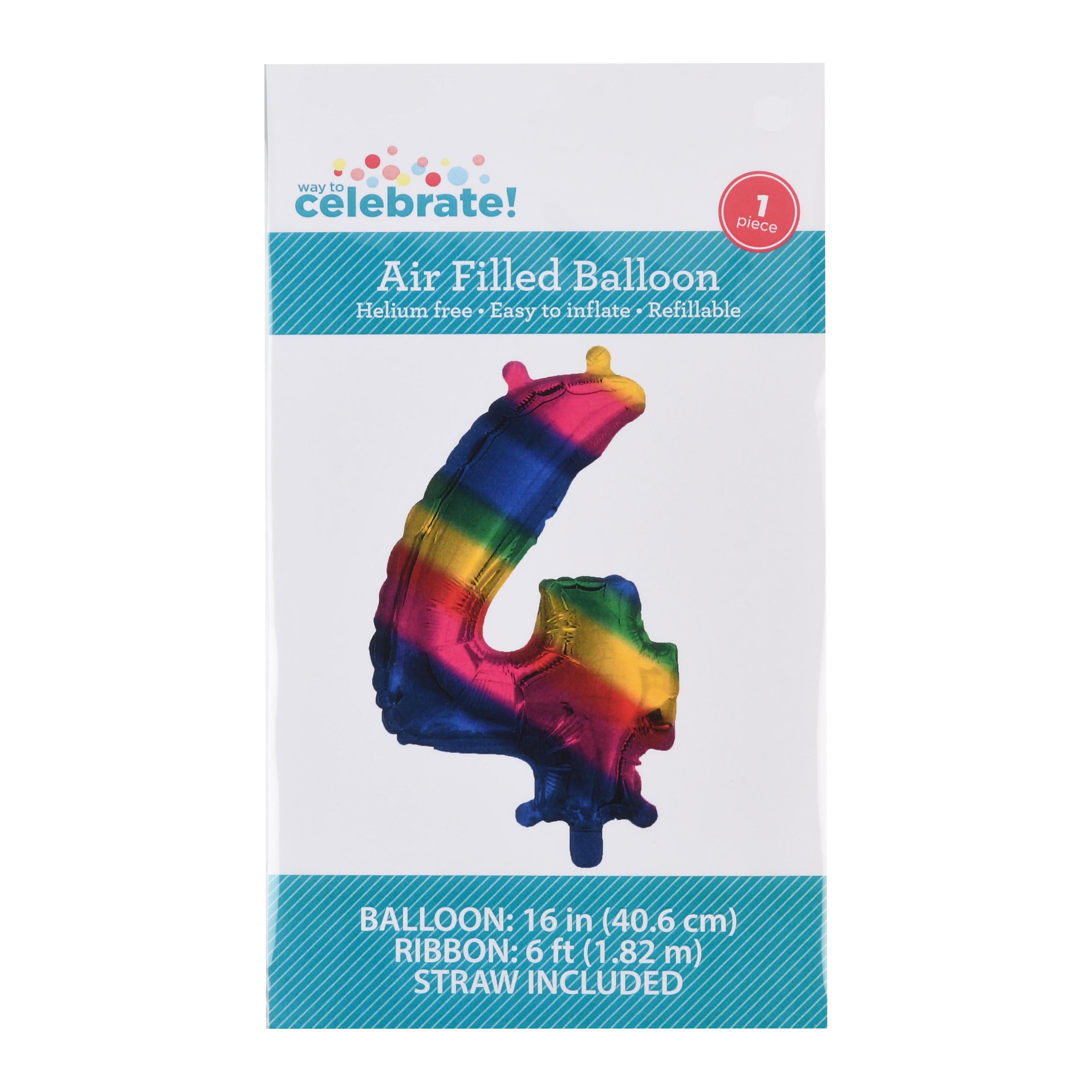 WAY TO CELEBRATE! Rainbow Foil Number 4 Shaped 16" Multi-color Rainbow ...